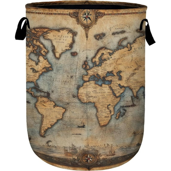 Antique World Map Laundry Basket, Laundry Hamper Collapsible Oxford ...