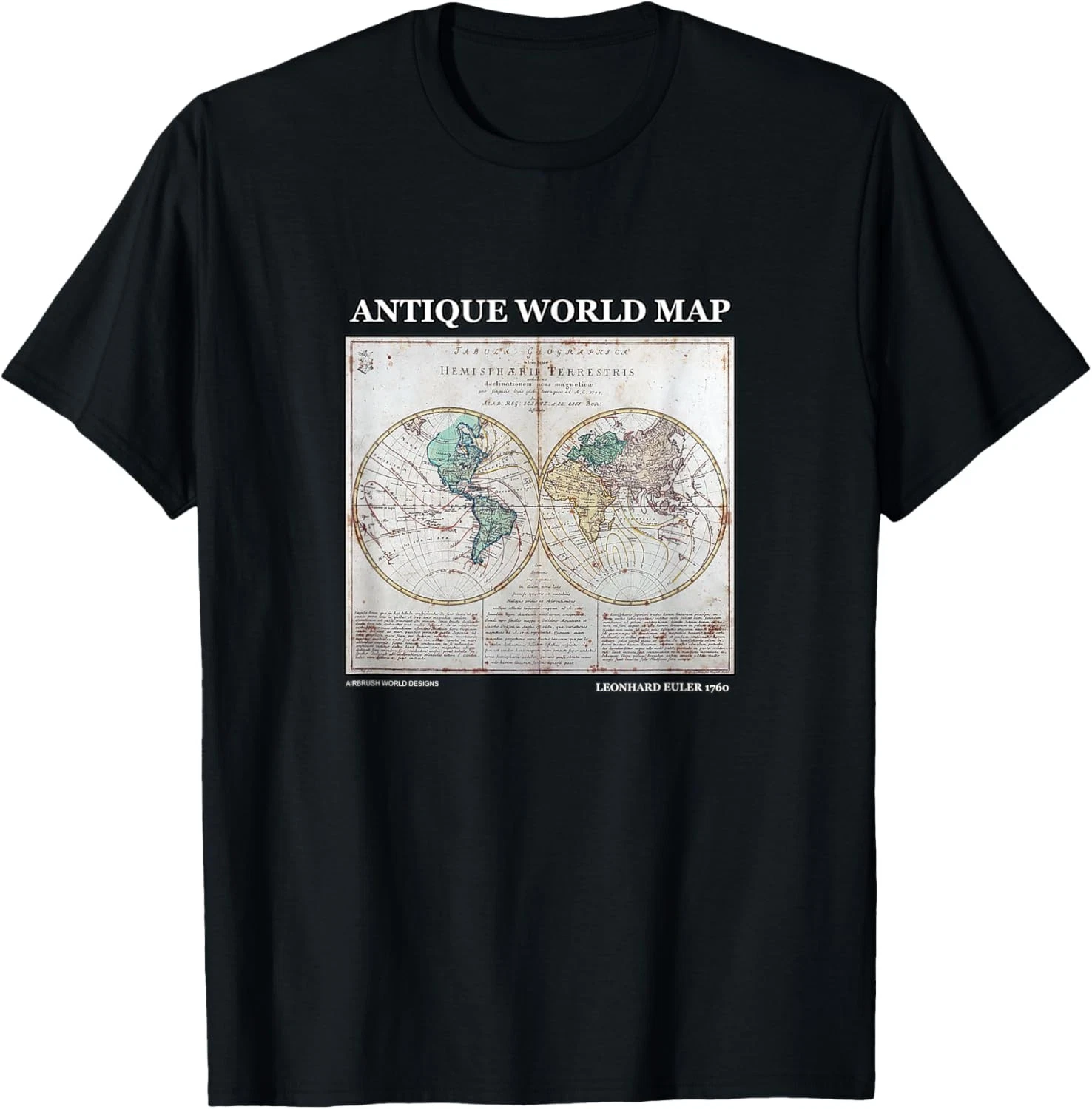 Antique World Map Leonhard Euler 1760 Geography Gift Unisex T-Shirt up ...