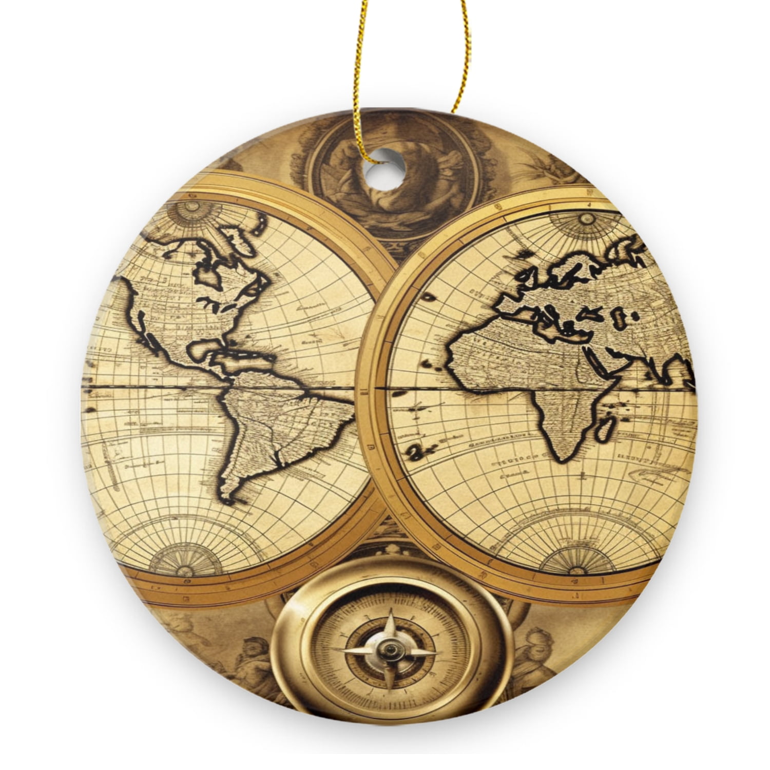 Antique World Map With Old Compass - Christmas Ornament Xmas Keepsake ...