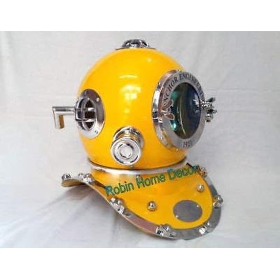 Antique Yellow Diving Helmet US Navy Anchor Engineering Divers Helmet ...