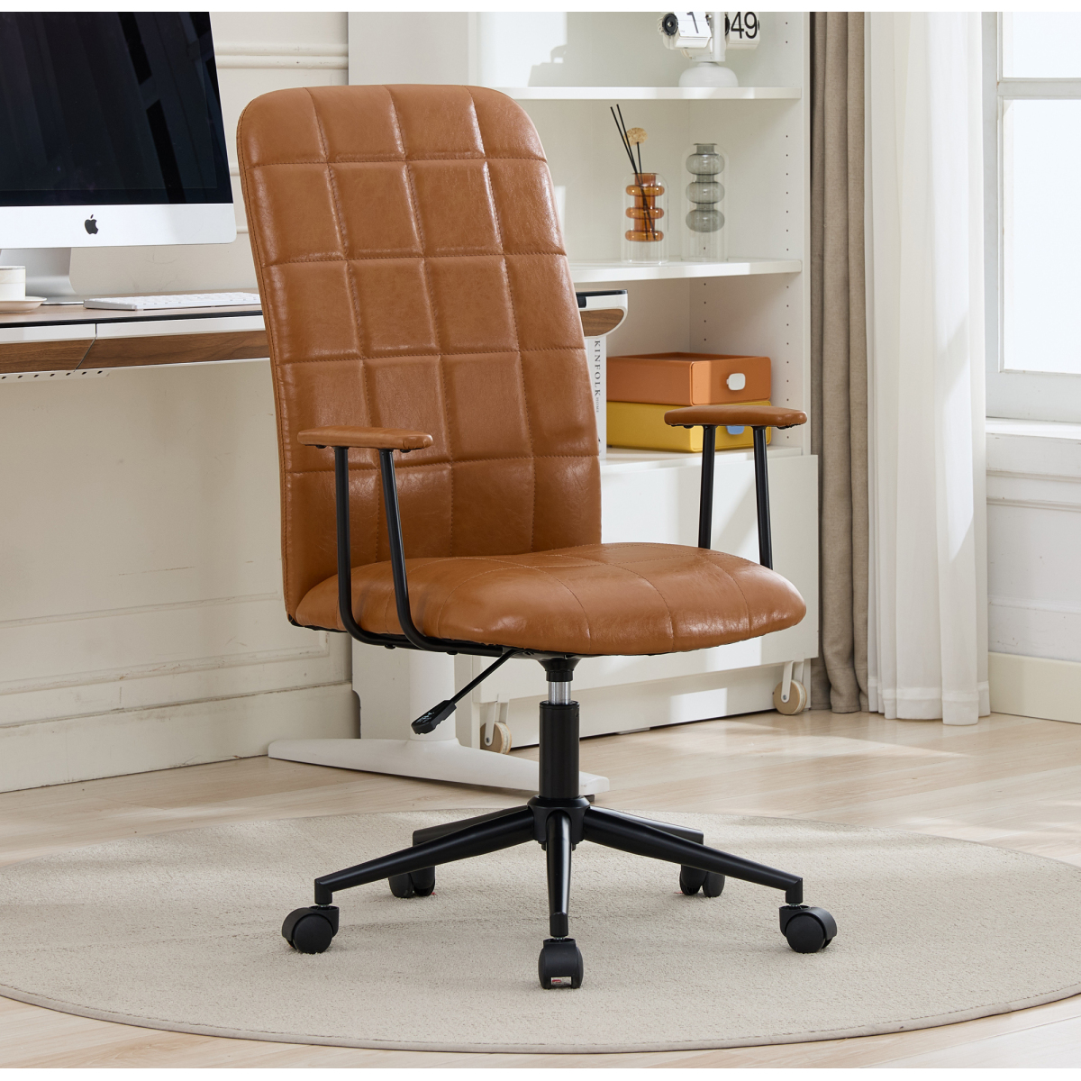 Antique black PU leather color office chair, with armrest, high ...