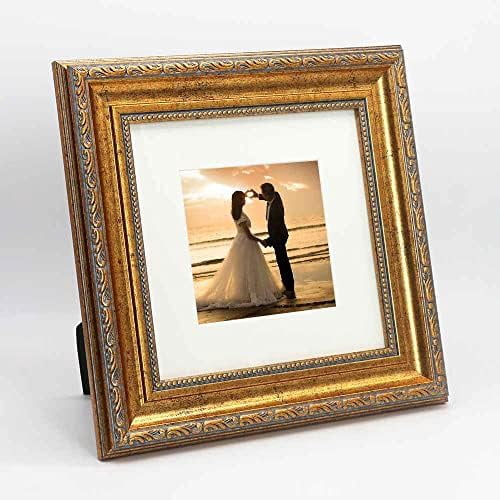 Antique gold photo frames 8x8 Mat 5x5 -HD Glass Black Velvet Back Panel ...