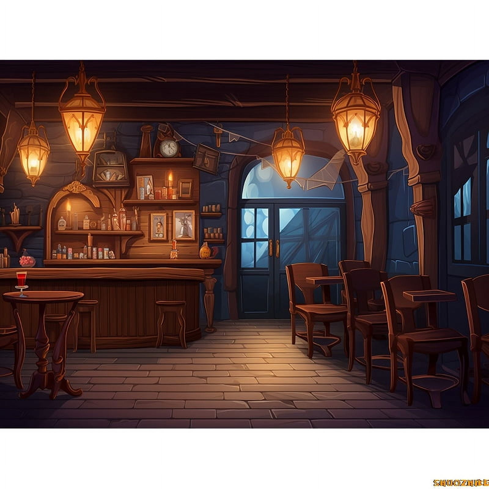 Antique library Old Tavern Barista Coffee Shop Bar Photography Backdrop ...