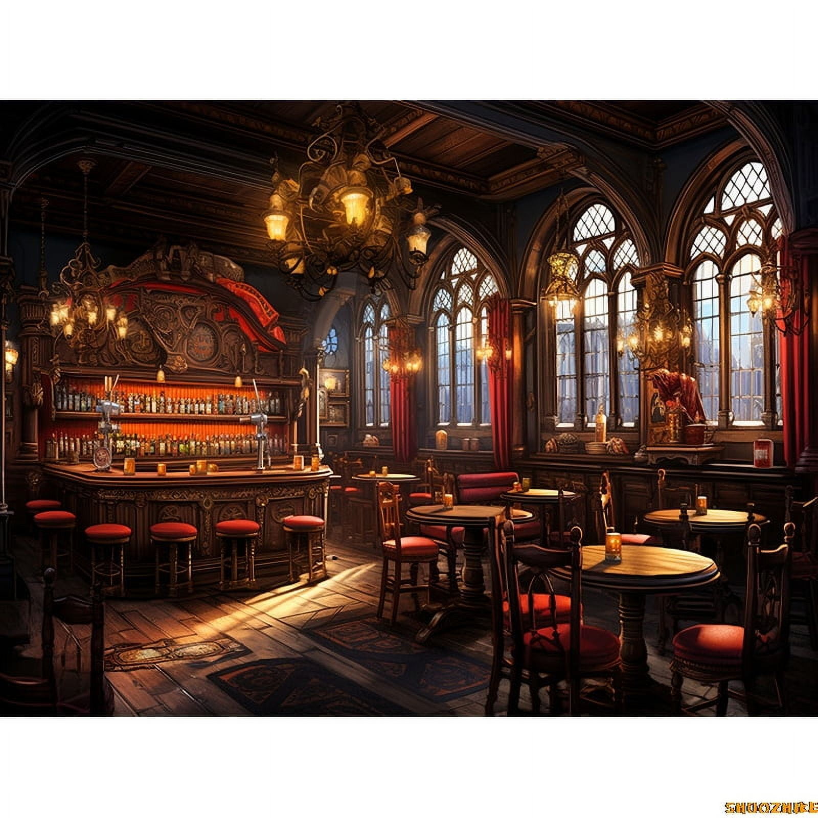 Antique library Old Tavern Barista Coffee Shop Bar Photography Backdrop ...