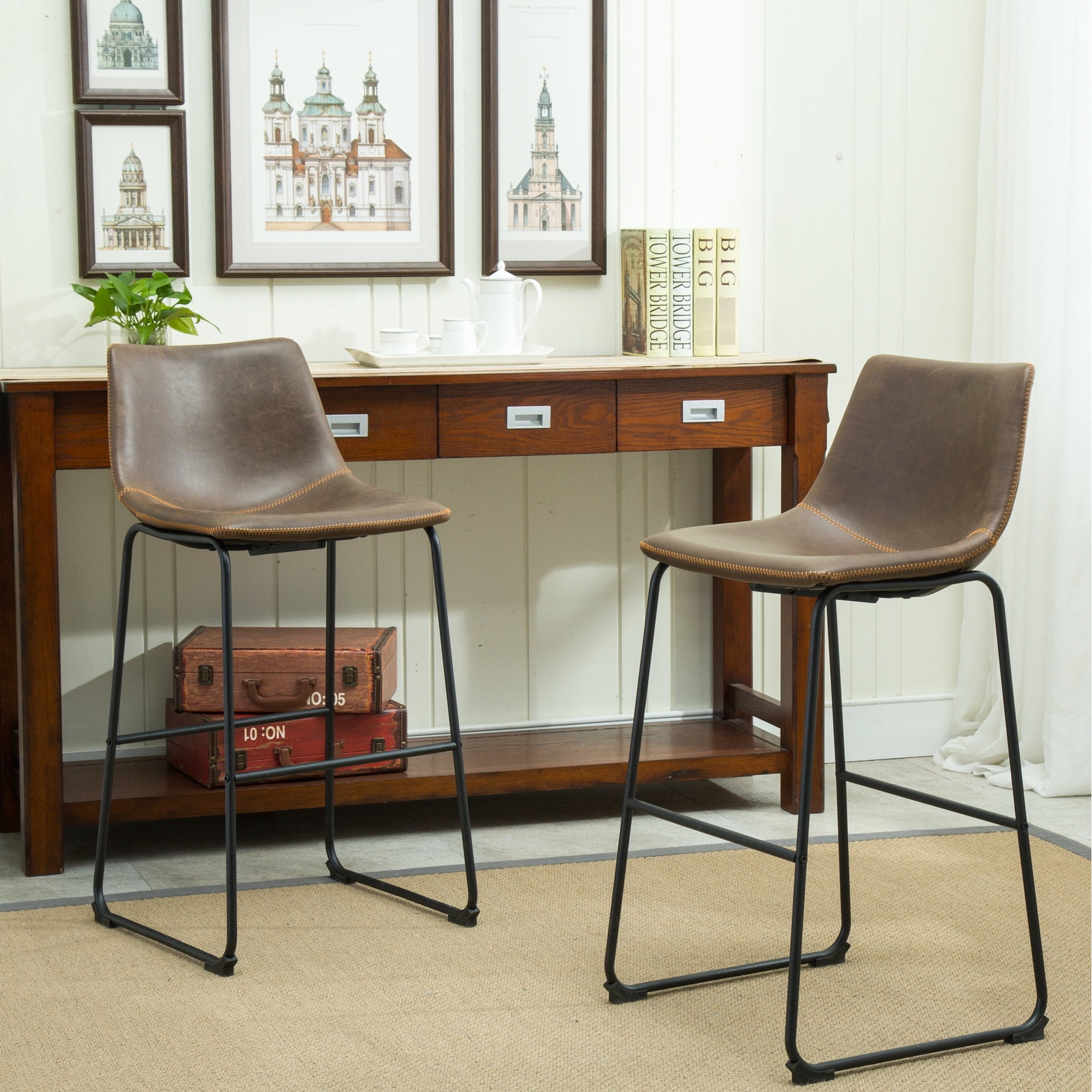 Antique - look Barstools+Upholstered Leather Seats"-"Cocktail Hours ...