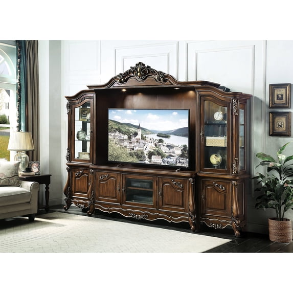 Antique oak finish entertainment center with cord management and 100 ...