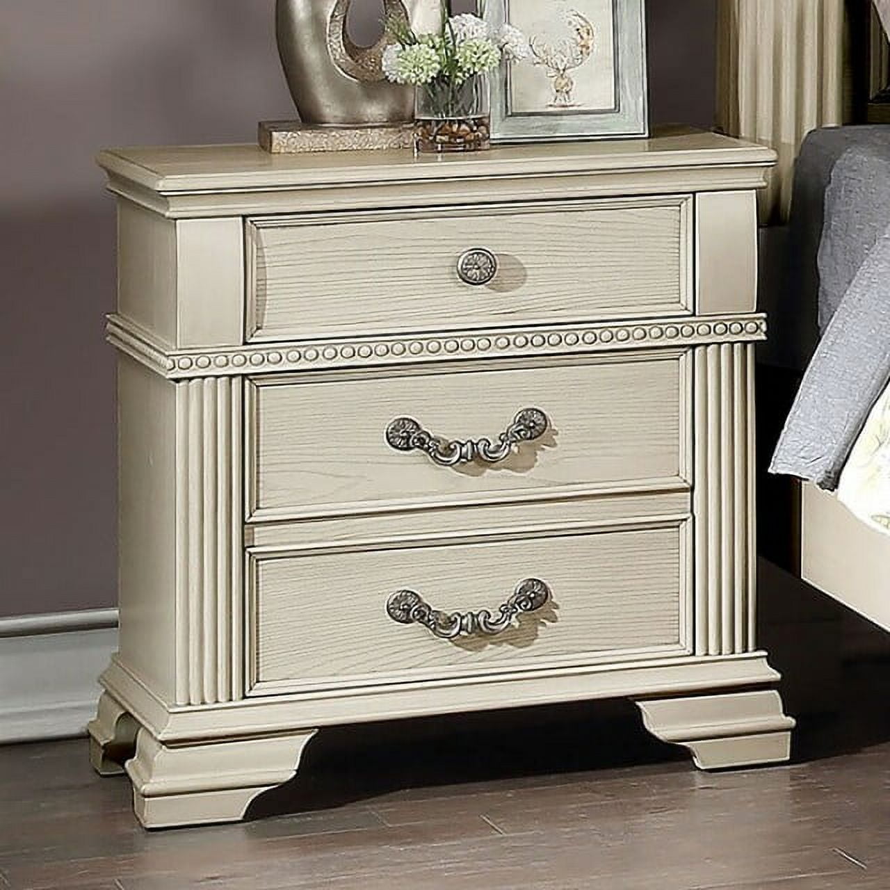 Antique white Nightstand Bedroom 1pc Nightstand Solid wood Satin ...