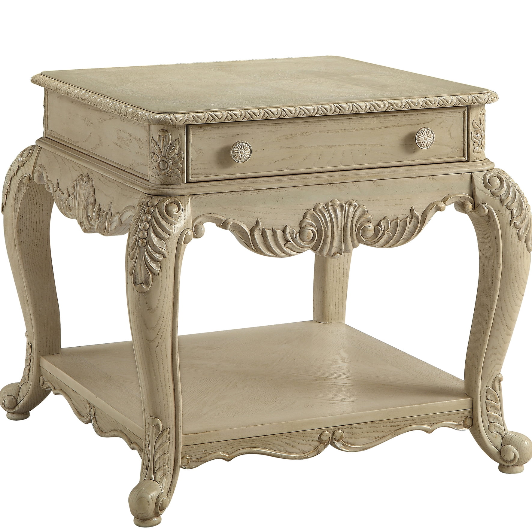 Antique white end table with drawer and bottom shelf for primary living ...