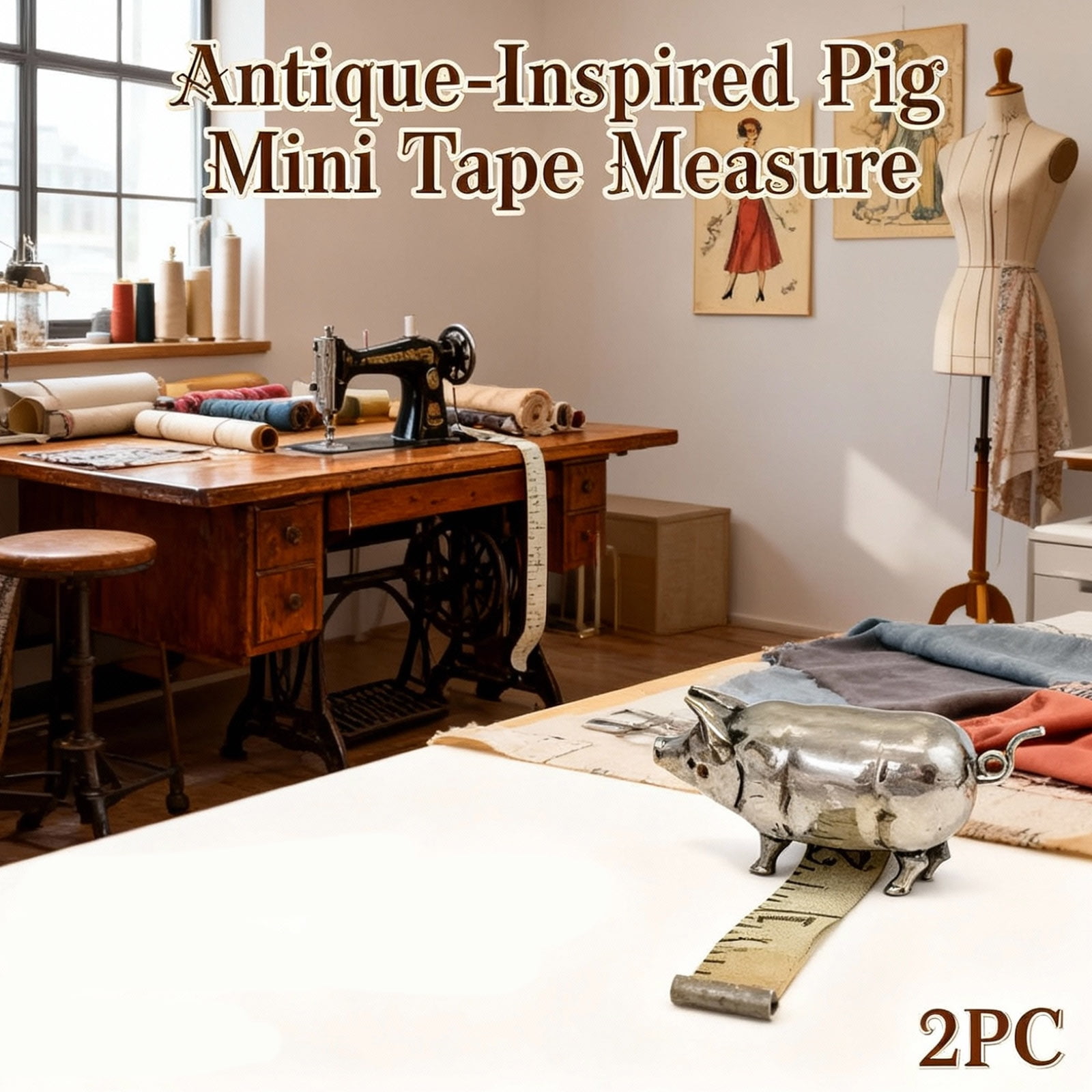 AntiqueInspired Pig Mini Tape Measure,Pig Shaped Tape Measure with ...