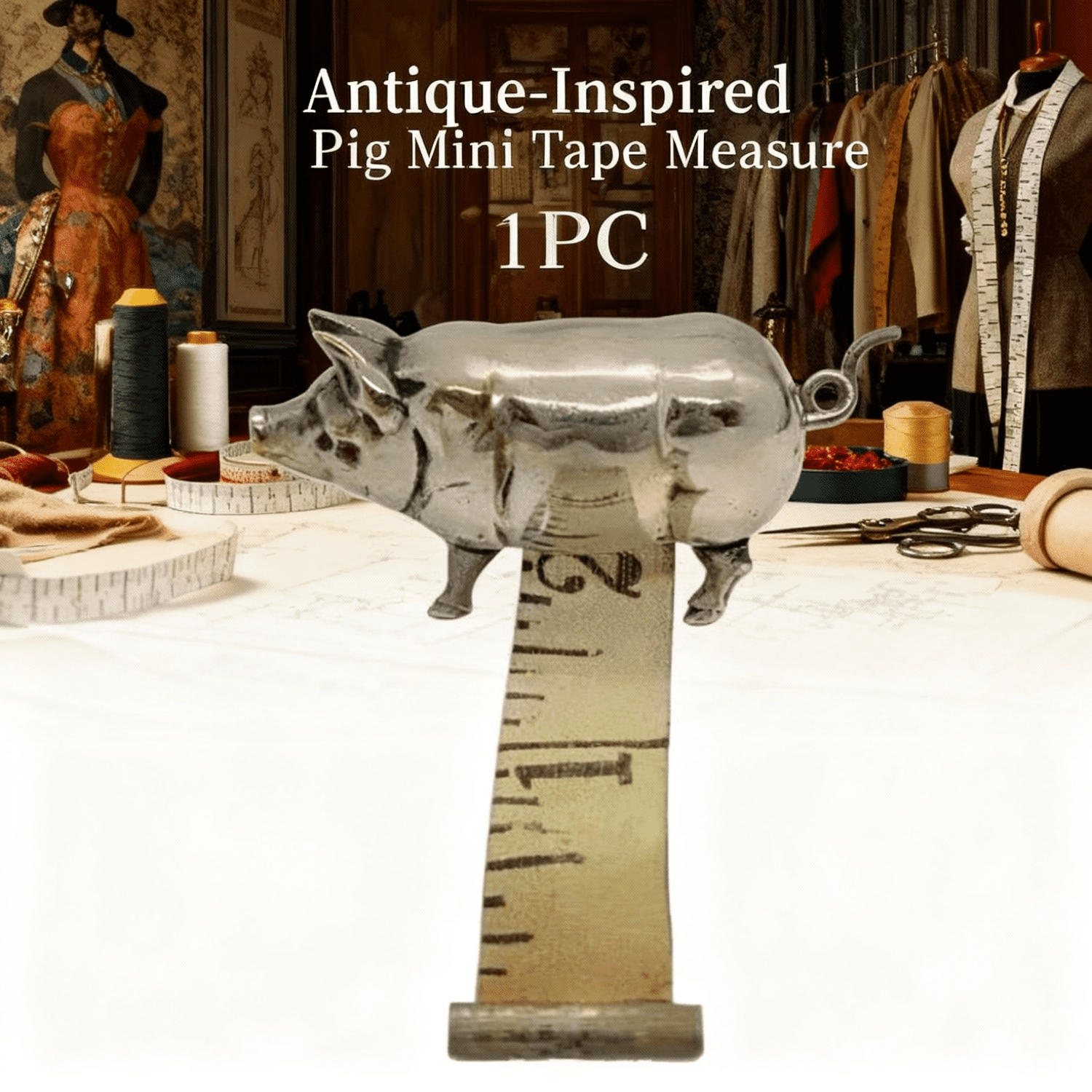 AntiqueInspired Pig Mini Tape Measure,Pig Shaped Tape Measure with ...