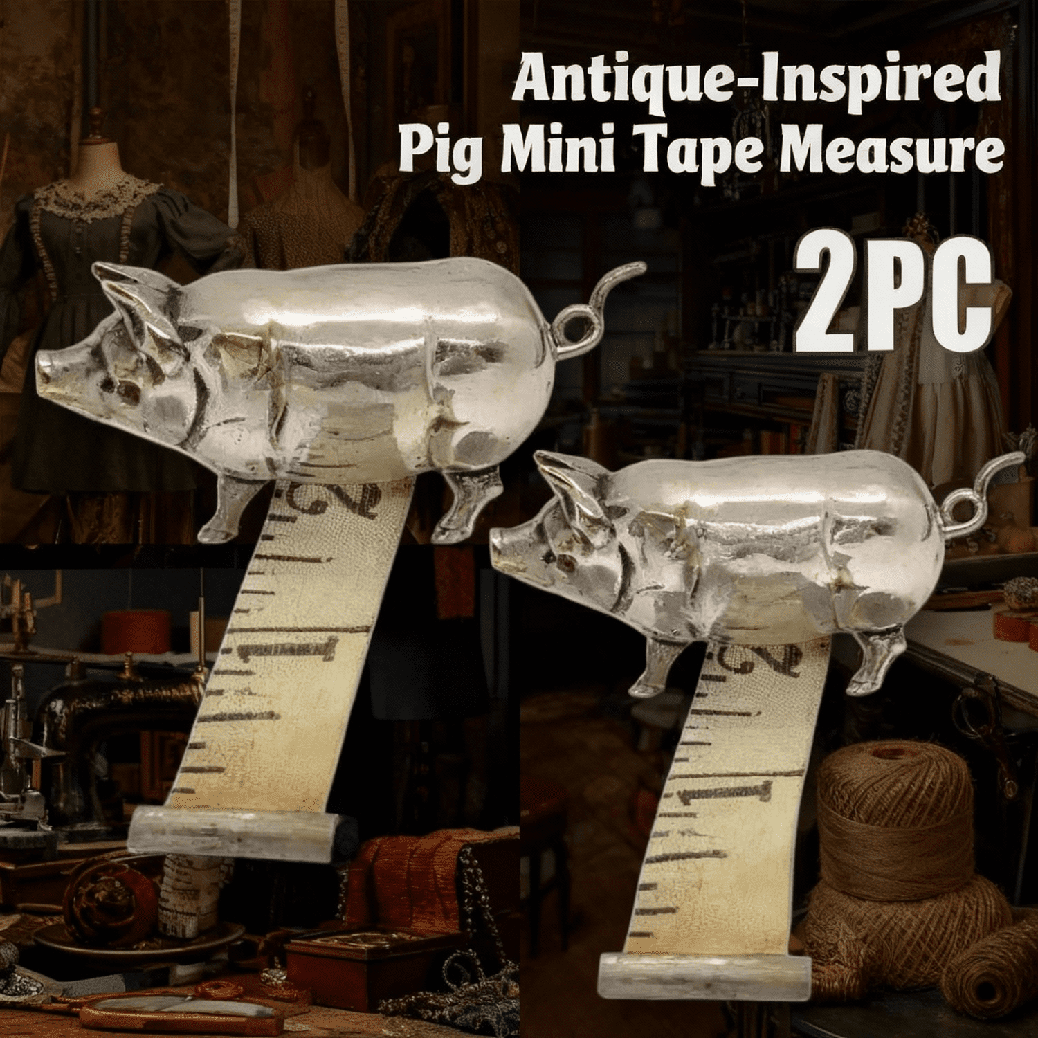 AntiqueInspired Pig Mini Tape Measure Vintage Metal Cute Pig Tape ...