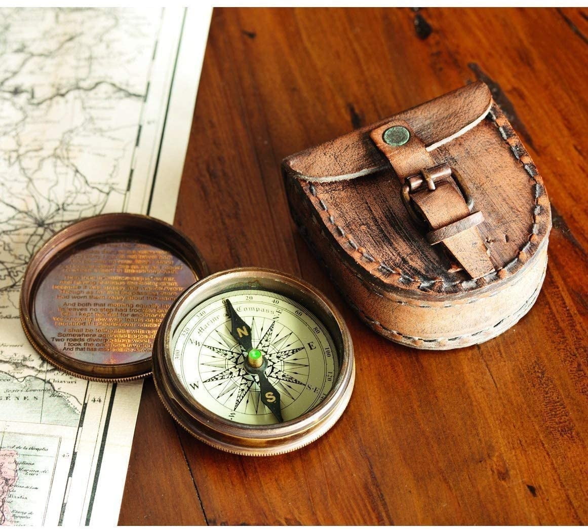 Antiqued Brass Poem Compass with Leather Case - Walmart.com