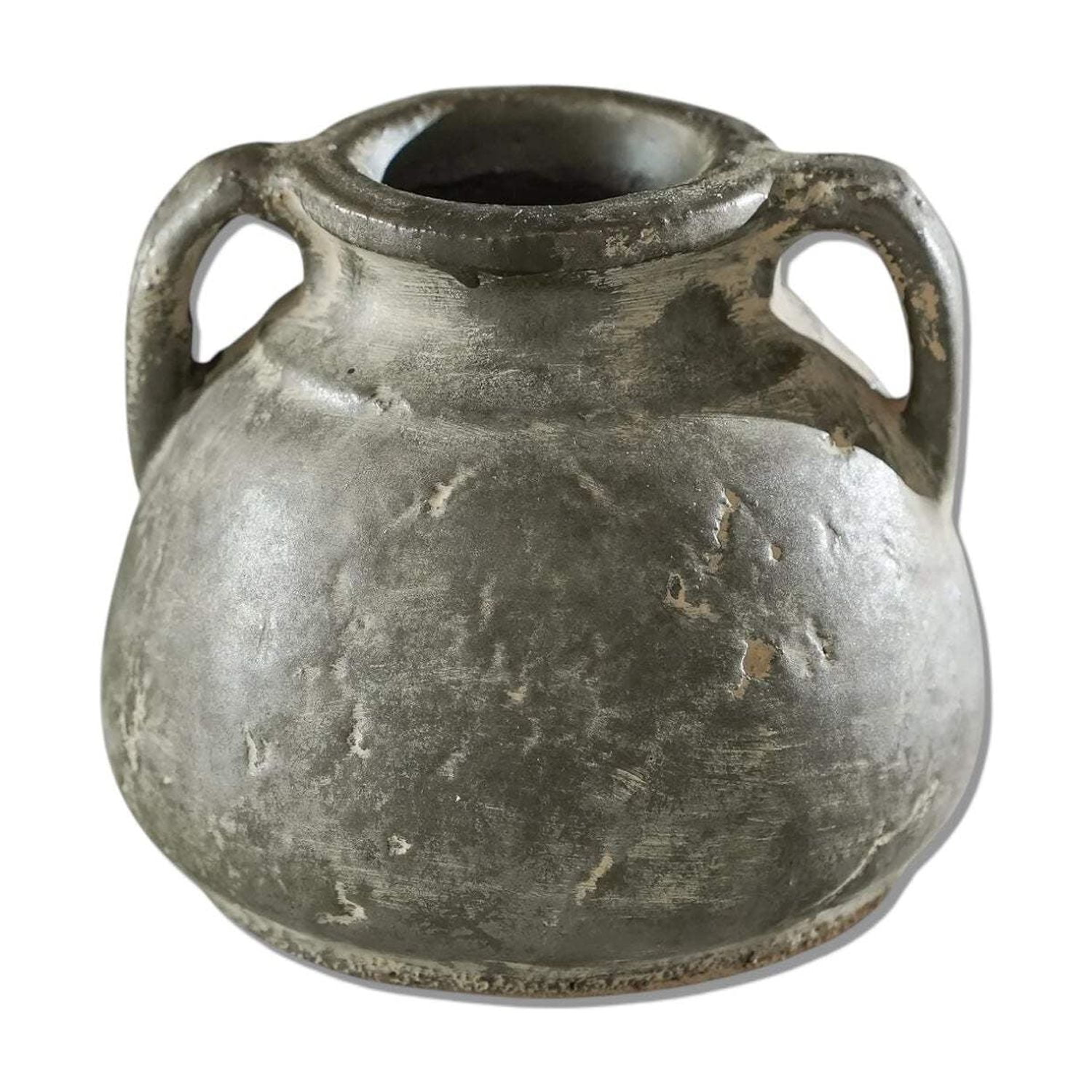 Antiqued Distressed Small Olive Cement Vase with Handles - Walmart.com