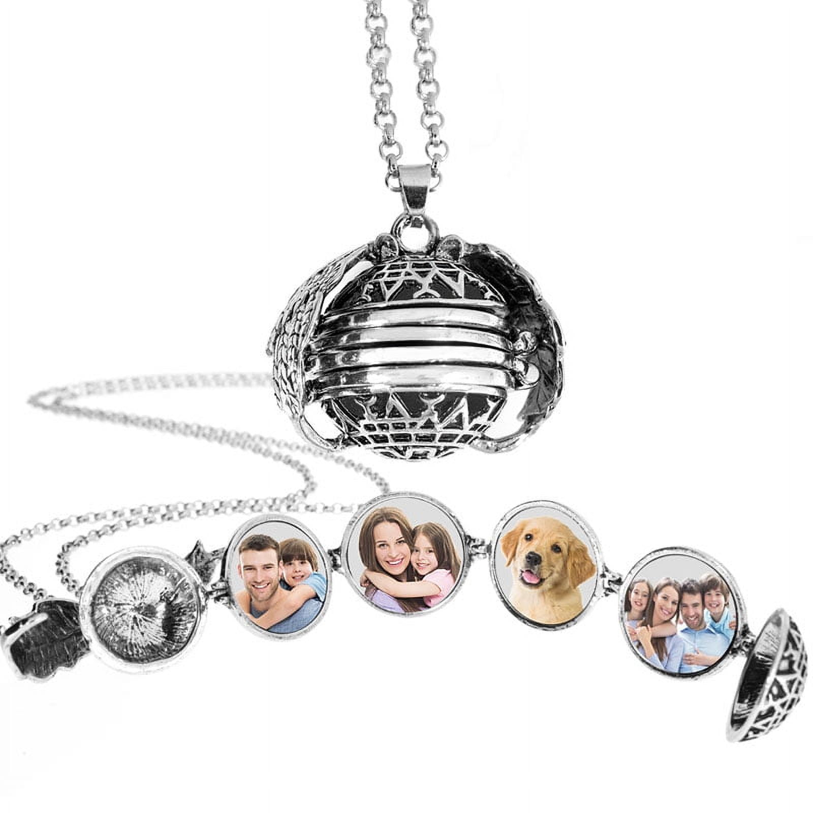 Antiqued Expandable 4 Photo Ball Locket With Chain - Stainless Steel ...