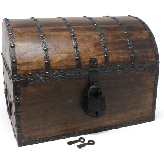 Antiqued Finished Wood Treasure Chest with Decorative Rivets and ...
