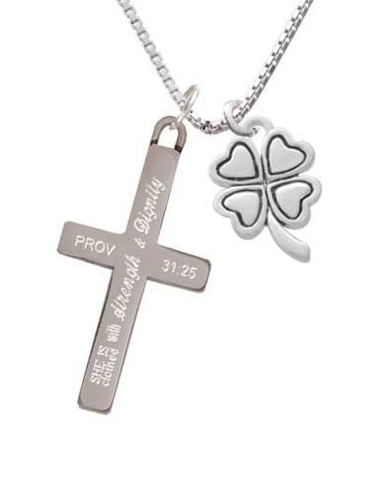 Antiqued Four Leaf Clover - Strength and Dignity - Cross Necklace ...