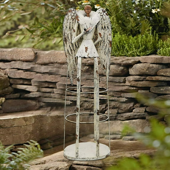 Antiqued Metal Garden Angel Statue, Indoor Outdoor Lawn Angel Yard Art ...
