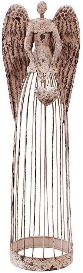 Antiqued Metal Garden Angel Statue with Heart, Ind/Outdoor Angel Yard ...