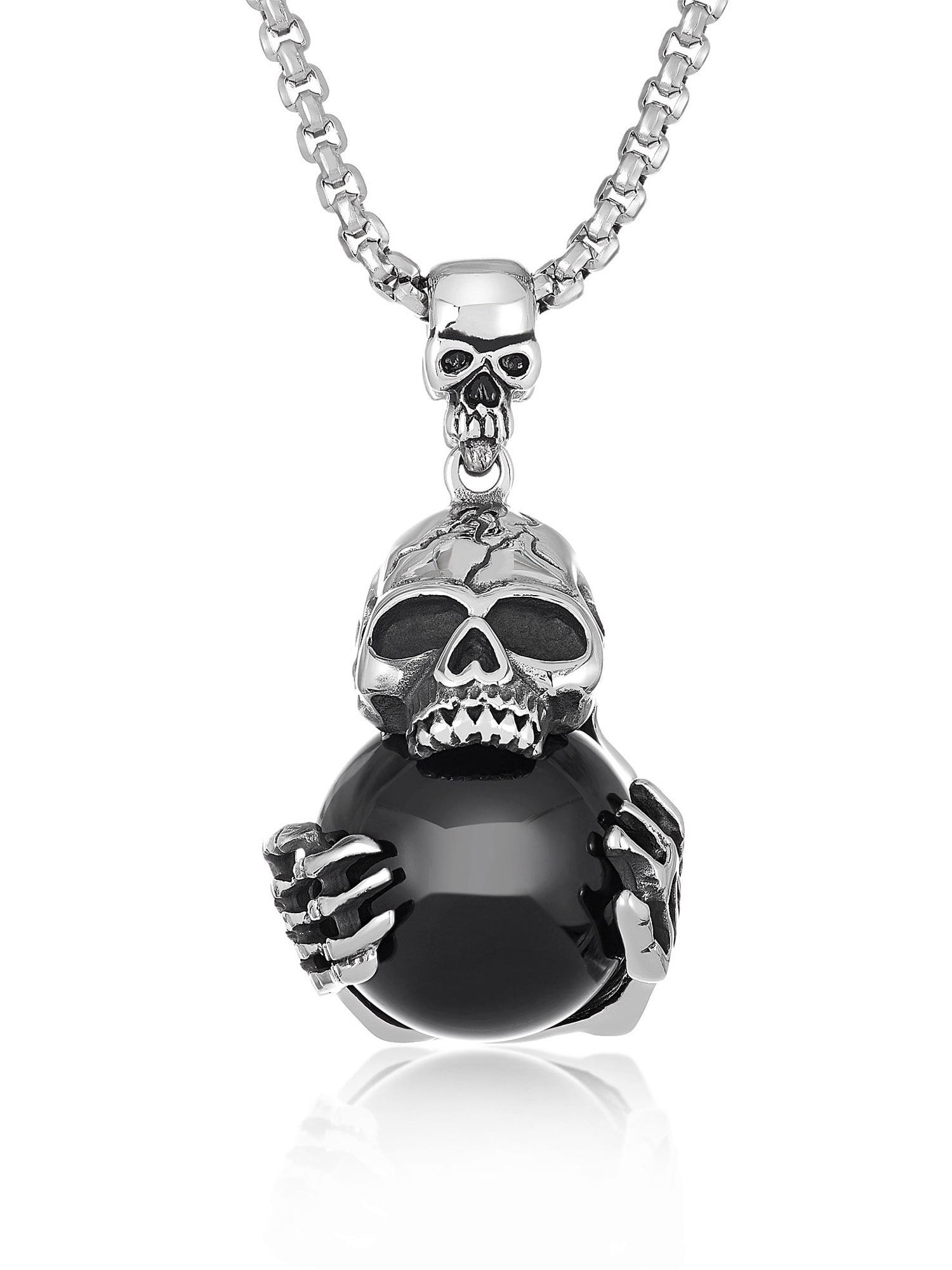 Antiqued Stainless Steel Black Orb Skull Pendant (30mm Wide) - Walmart.com