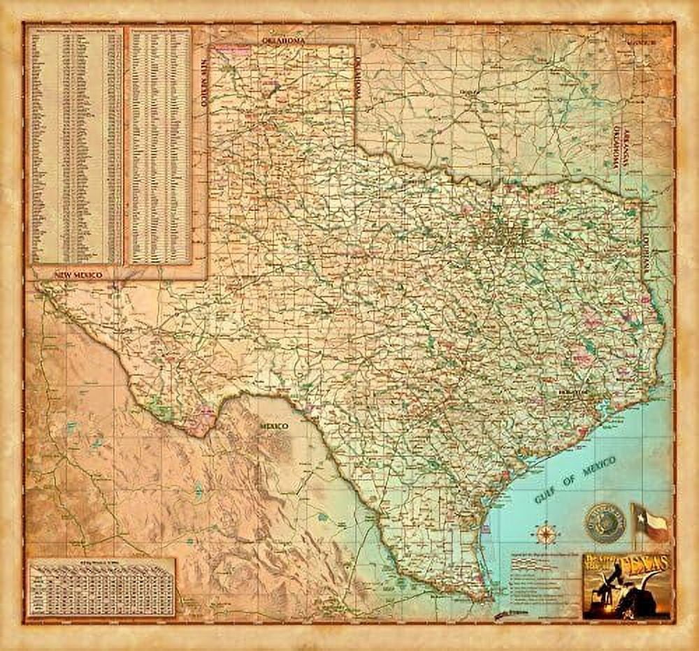 Antiqued Texas Wall Map - Paper 39"w x 36"h - Walmart.com