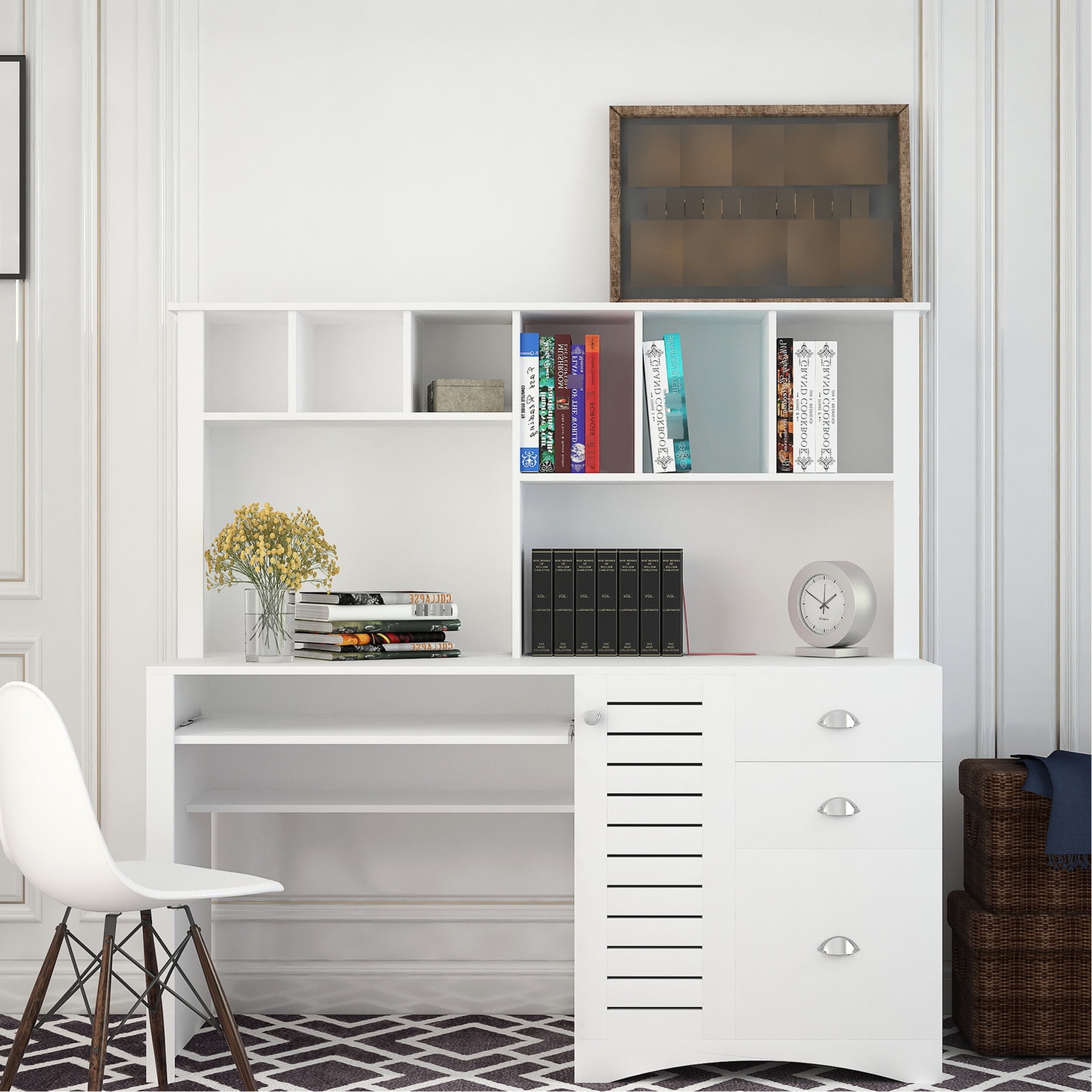 Antiqued White MDF Material | Computer Desk with Economic Storage ...