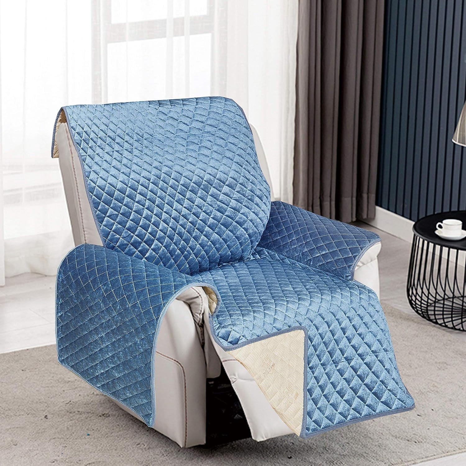 Antislip Velvet Large Recliner Slipcover Light Blue (28" Seat ...