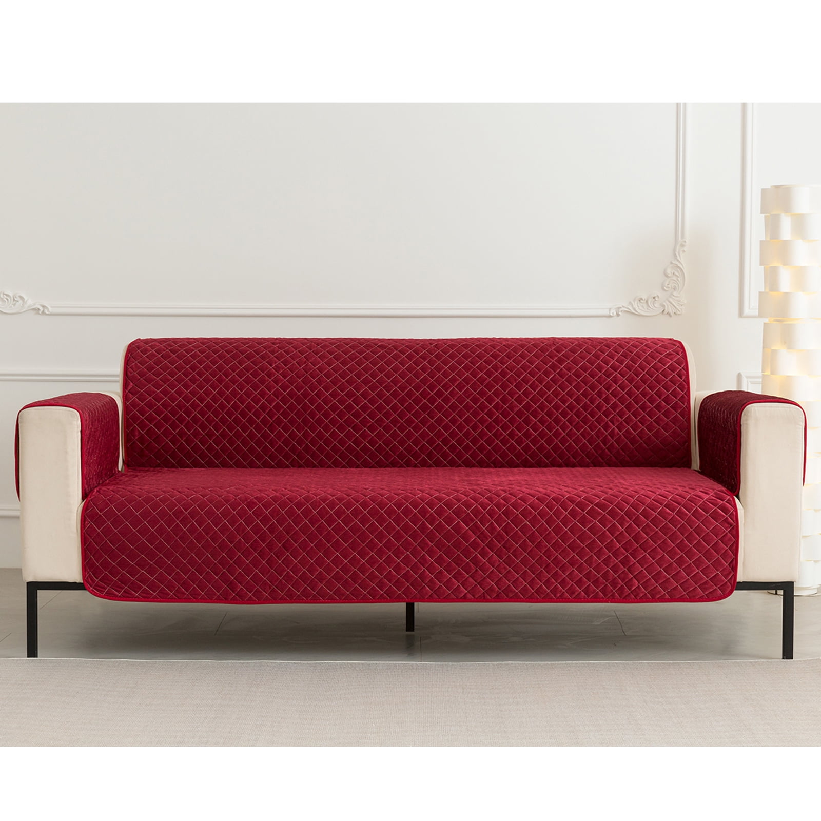 Antislip Velvet Sofa Slipcover Red (68" Seat) - Walmart.com