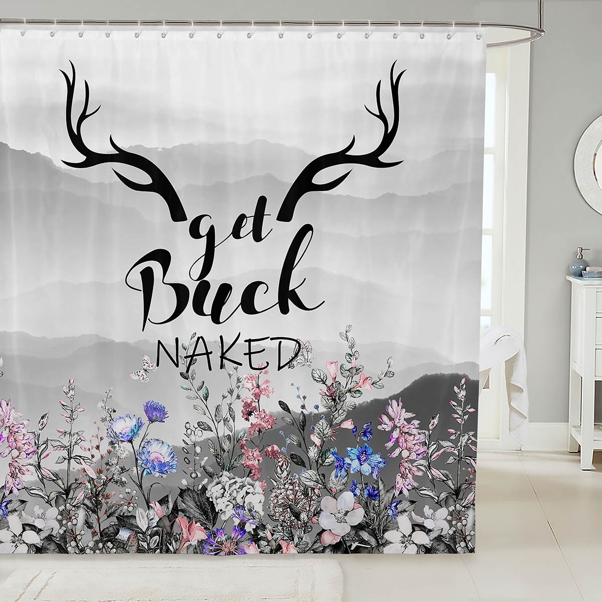 Antler Fabric Shower Curtain Elk Deer Bath Curtain,Reindeer Moose ...