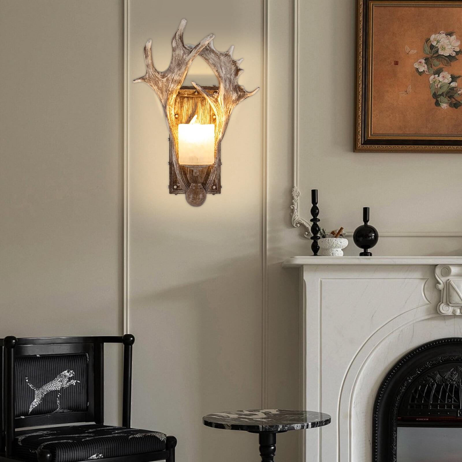 Antler Wall Sconce Lamp, Retro Deer Horn Wall Lights Resin Wall-Mounted ...