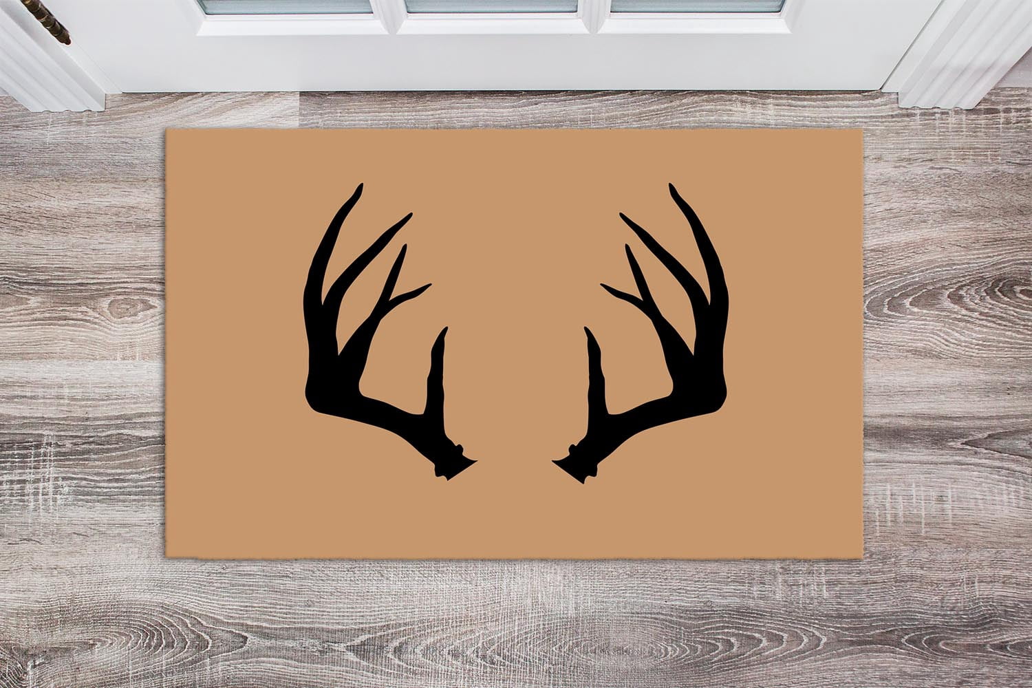 Antler and Welcome Door Mat, Welcome Home Door Mats-Brown-Antlers Black ...