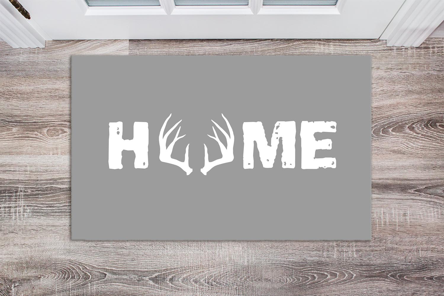 Antler and Welcome Door Mat, Welcome Home Door Mats-Grey-Home With ...