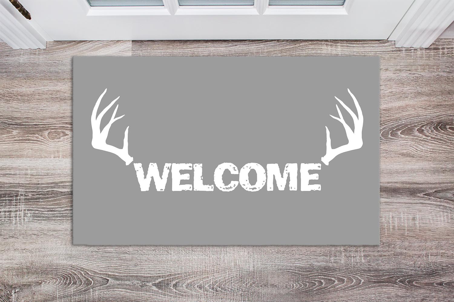 Antler and Welcome Door Mat, Welcome Home Door Mats-Grey-Welcome With ...