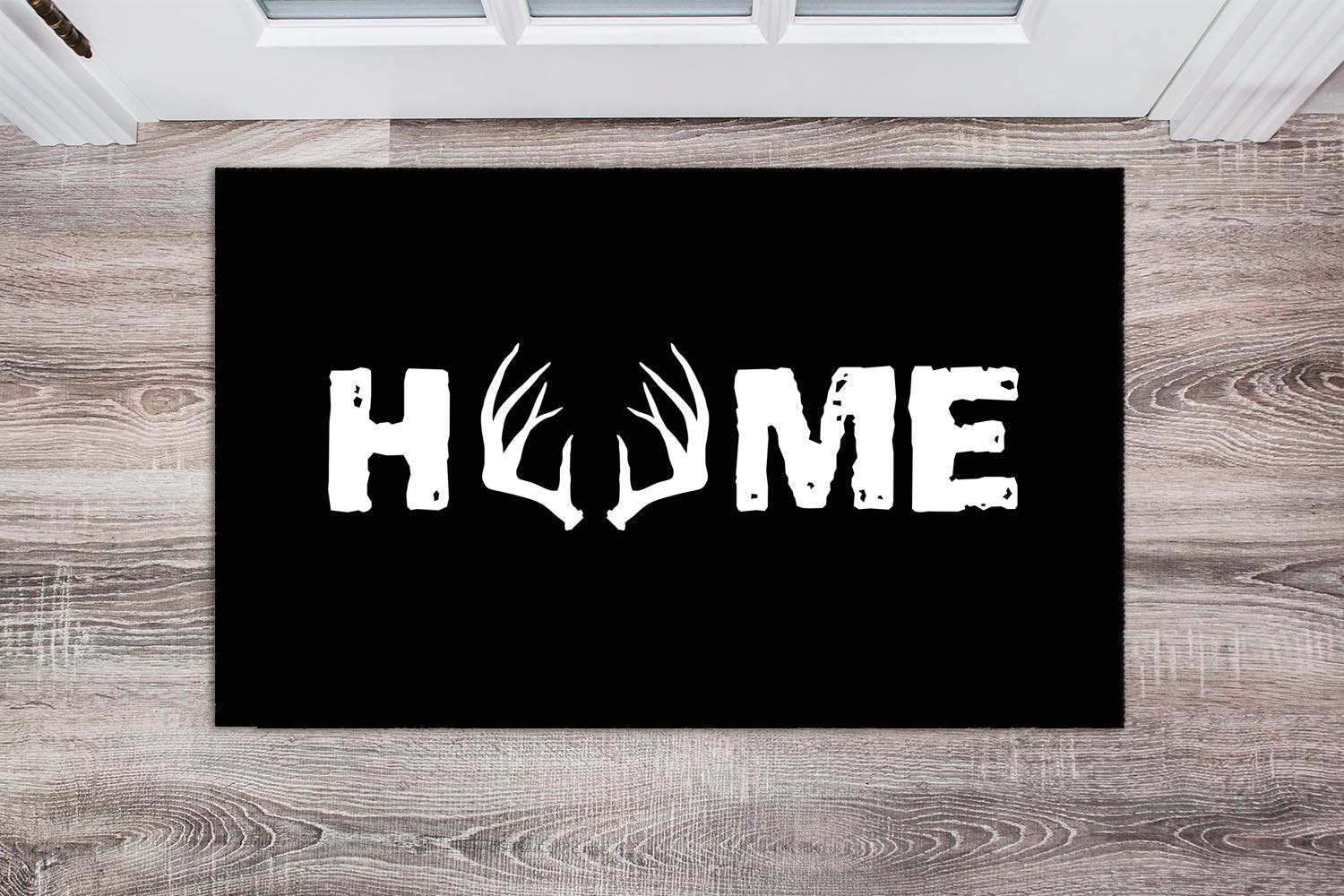 Antler and Welcome Door Mat, Welcome Home Door Mats-Matte Black-Home ...