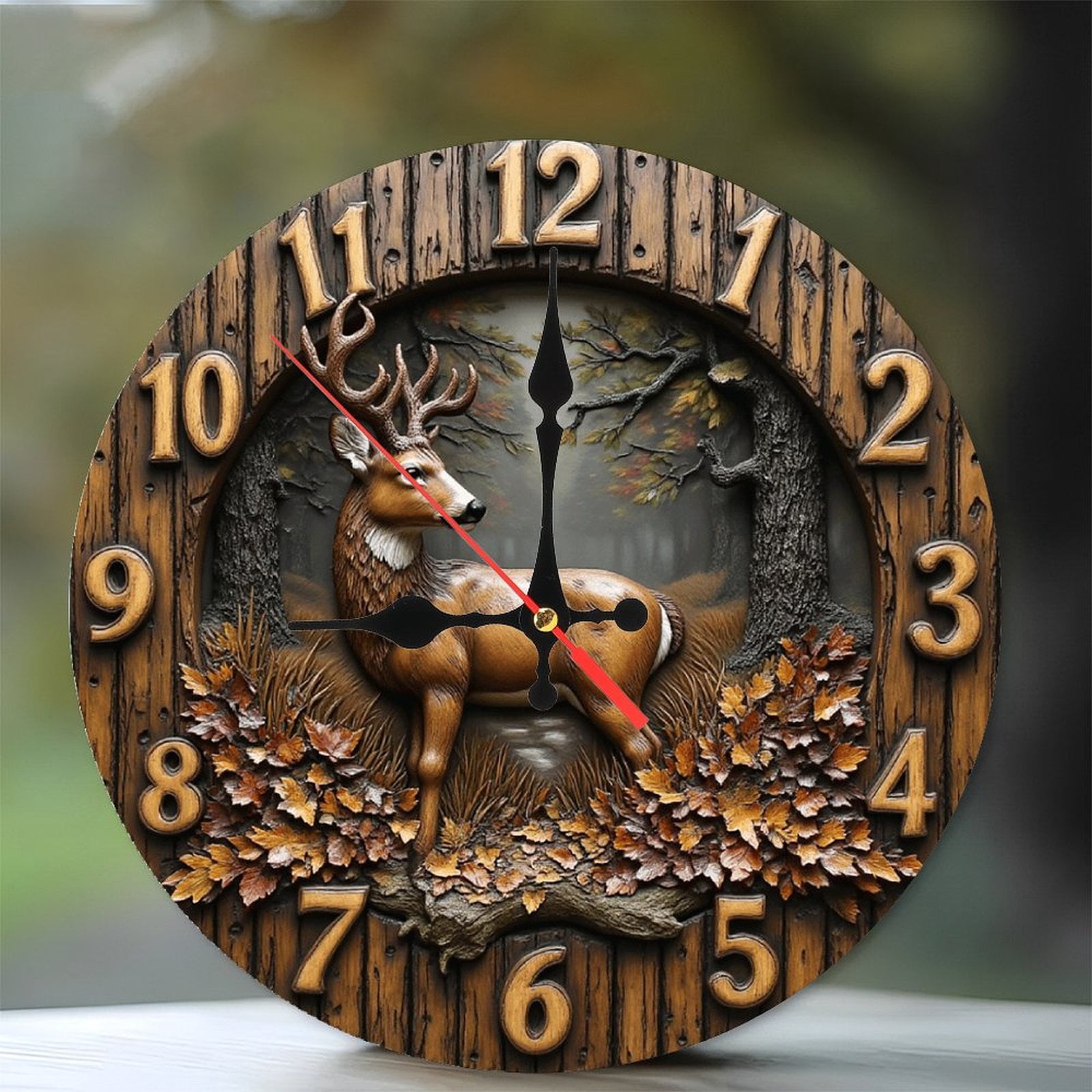 Antlered Stag Wall Clock Rustic Decor Art 10-Inch Silent Wooden Wall ...