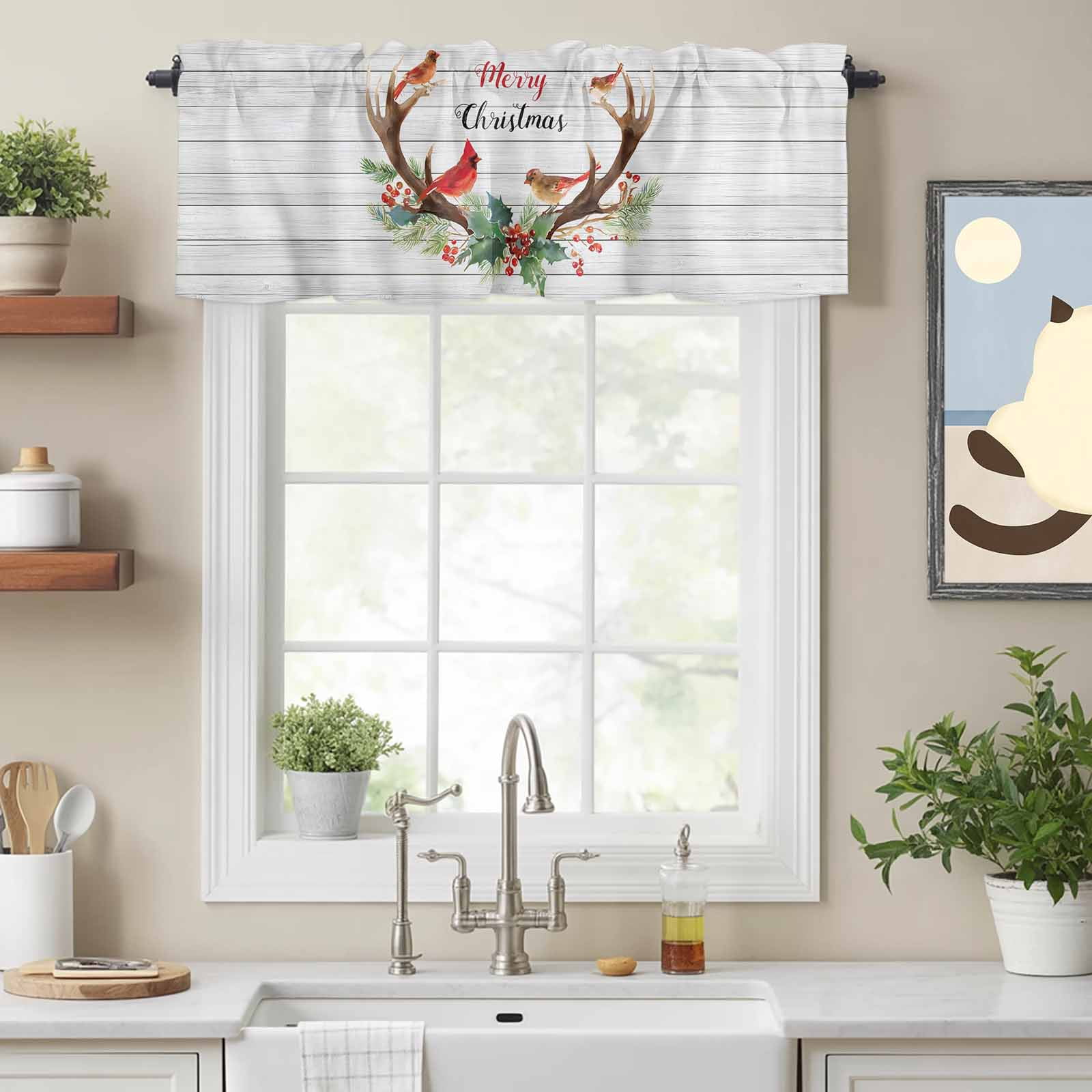 Antlers Christmas Cardinal Bird Red Berry Valances for Windows,Rod ...