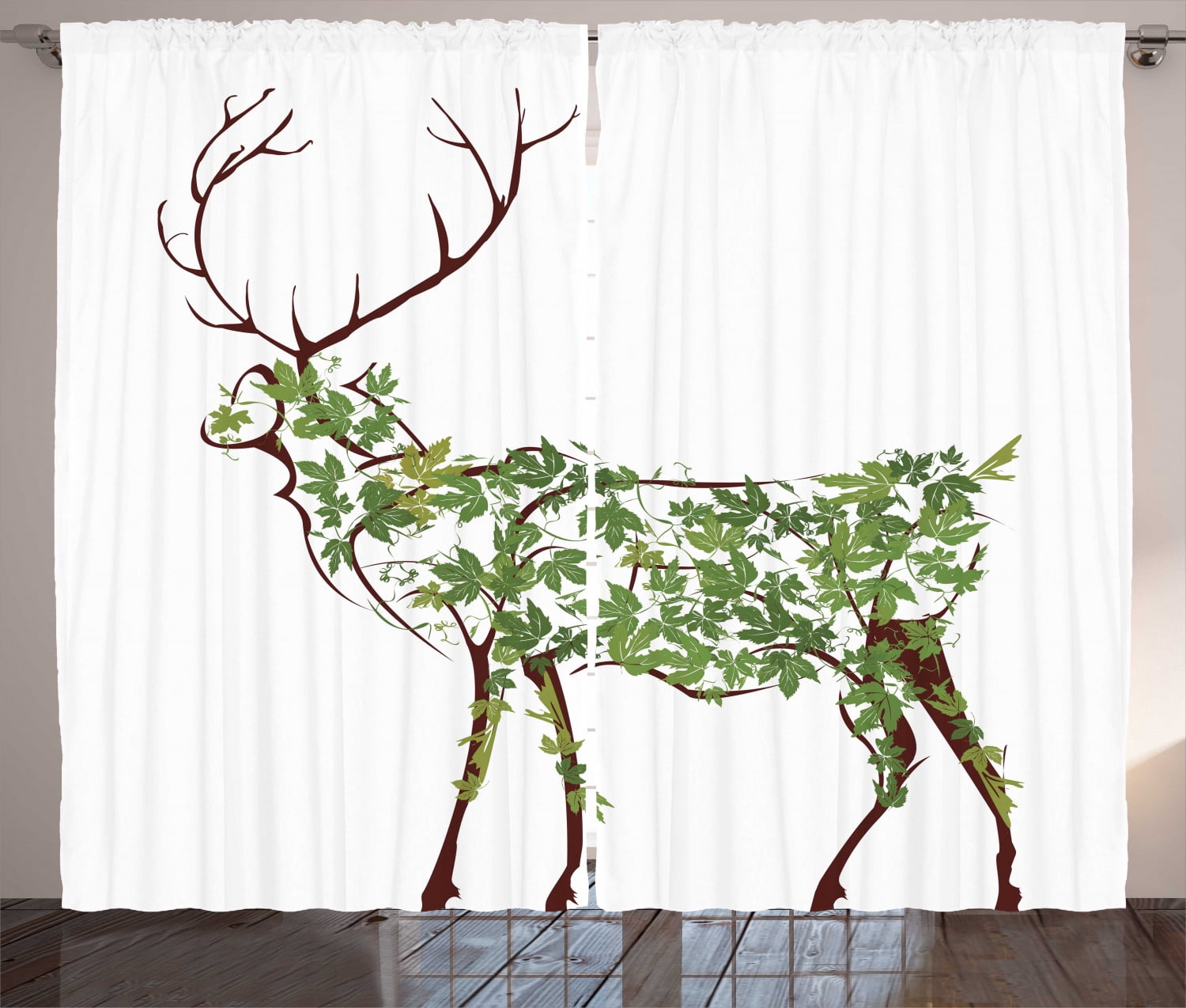 Ambesonne Antlers Curtains 2 Panel Set, Garden Deer Celebration, 108" x ...