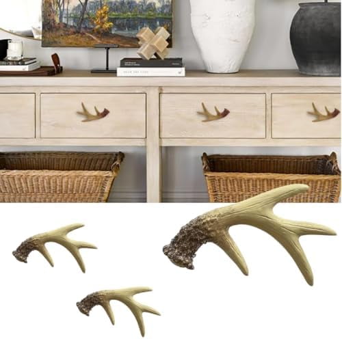 Antlers Drawer Pulls Deer Horn Resin Cabinet Knobs Handles Country Kitchen Home Decoration (Pack ...