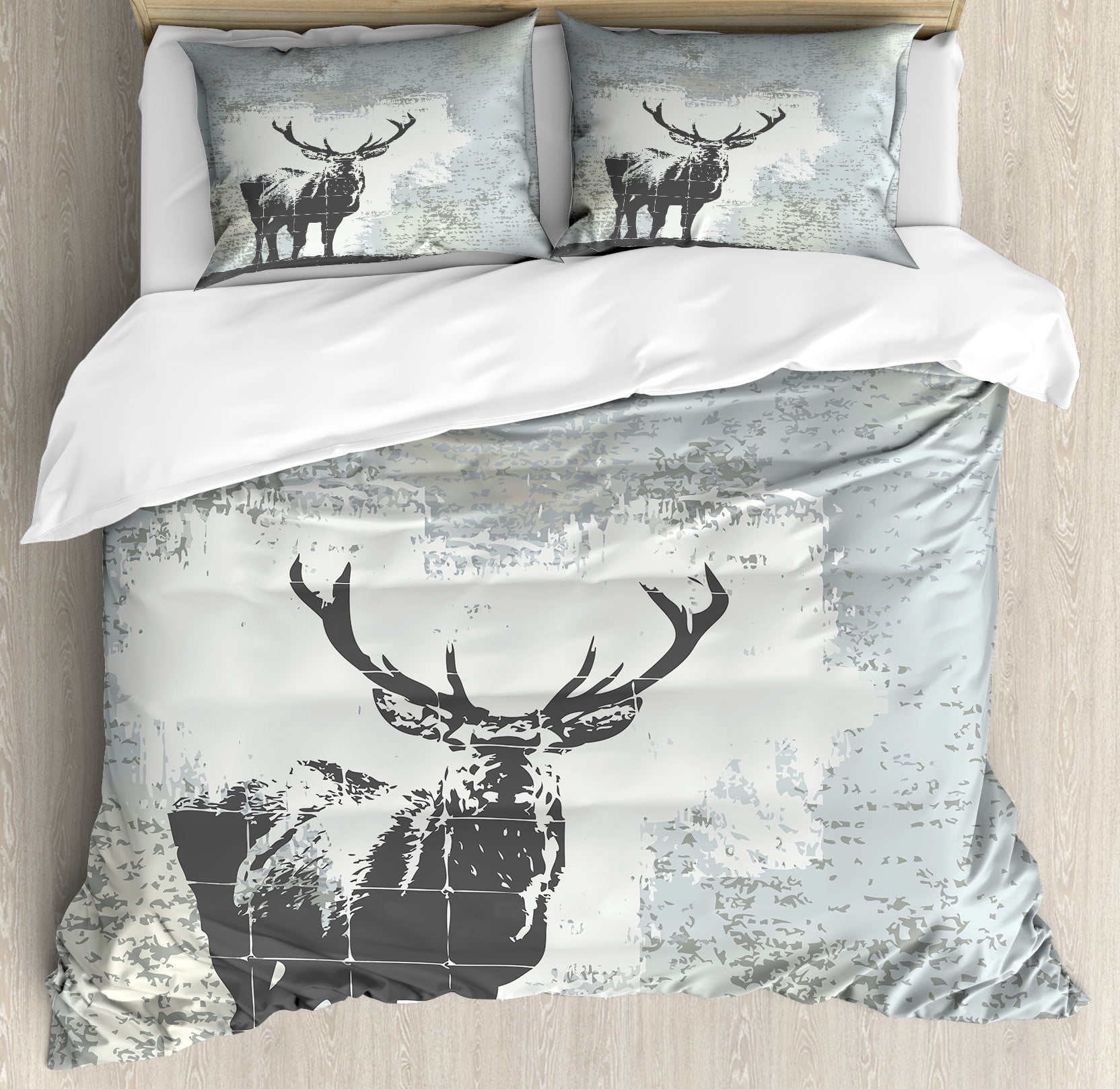 Antlers Duvet Cover Sets, Standing Stag Silhouette Grunge Style ...