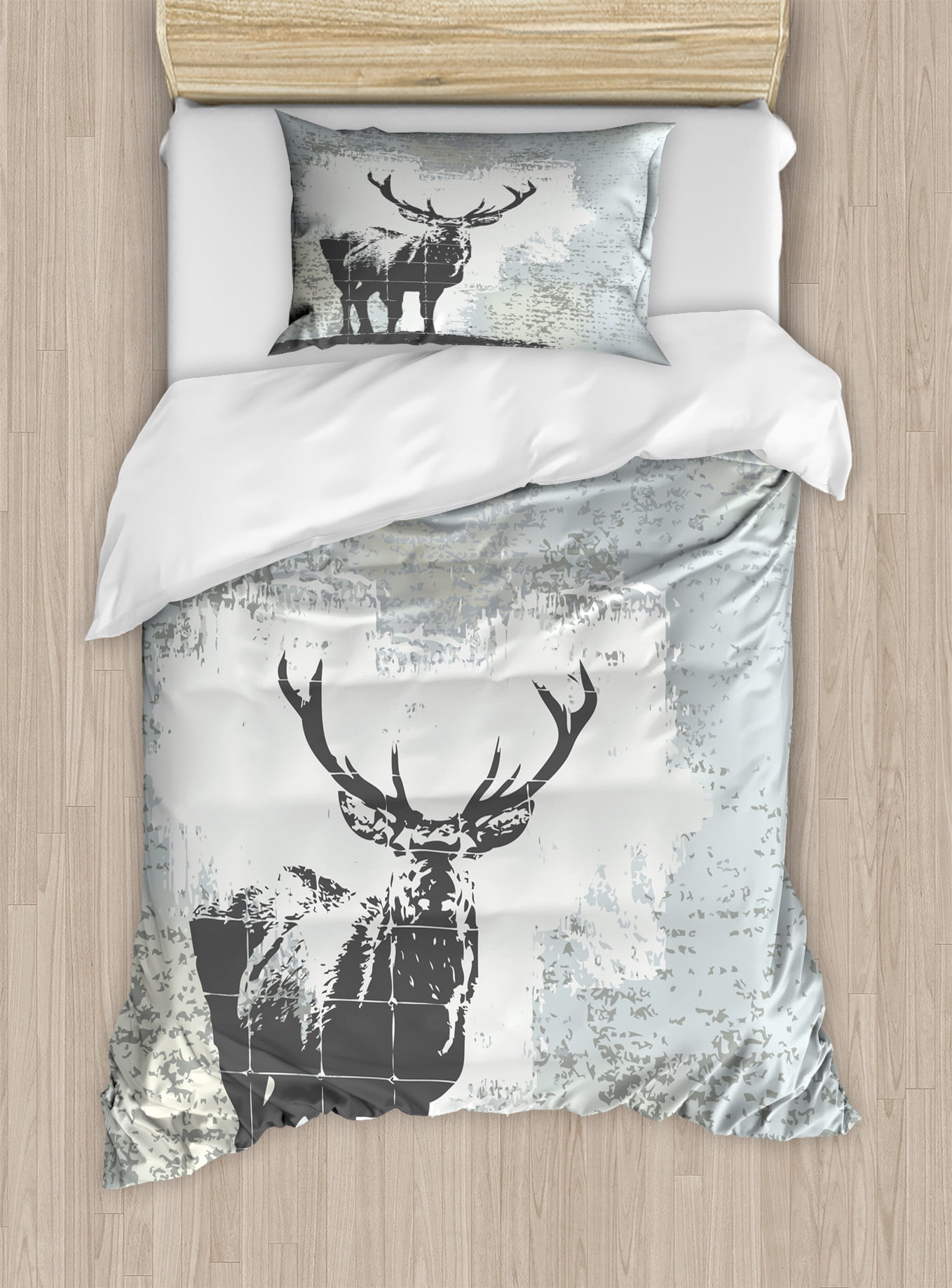Antlers Duvet Cover Sets, Standing Stag Silhouette Grunge Style ...