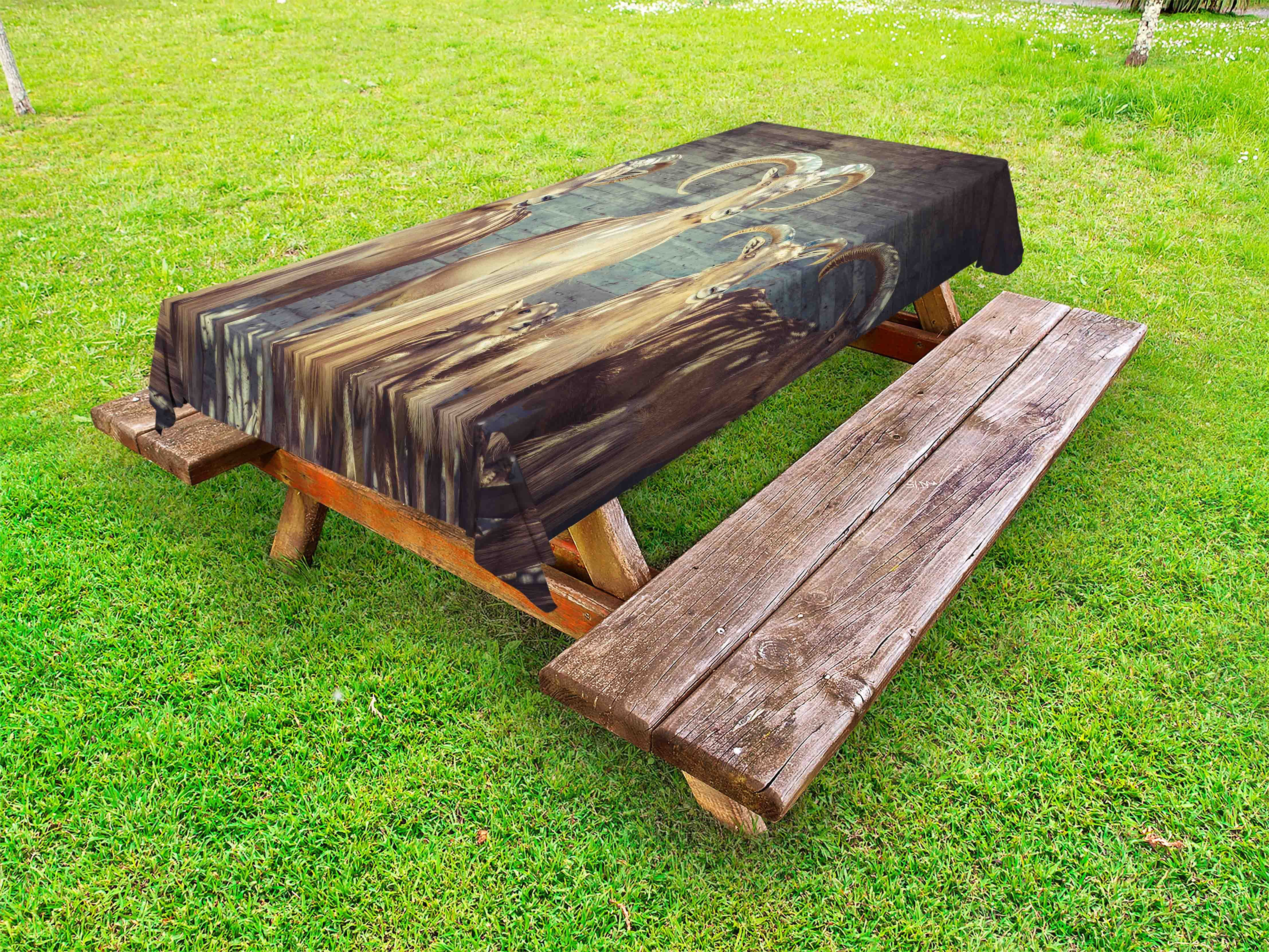 Antlers Outdoor Tablecloth, Capricorn Group of Spanish Ibex Under Shade ...