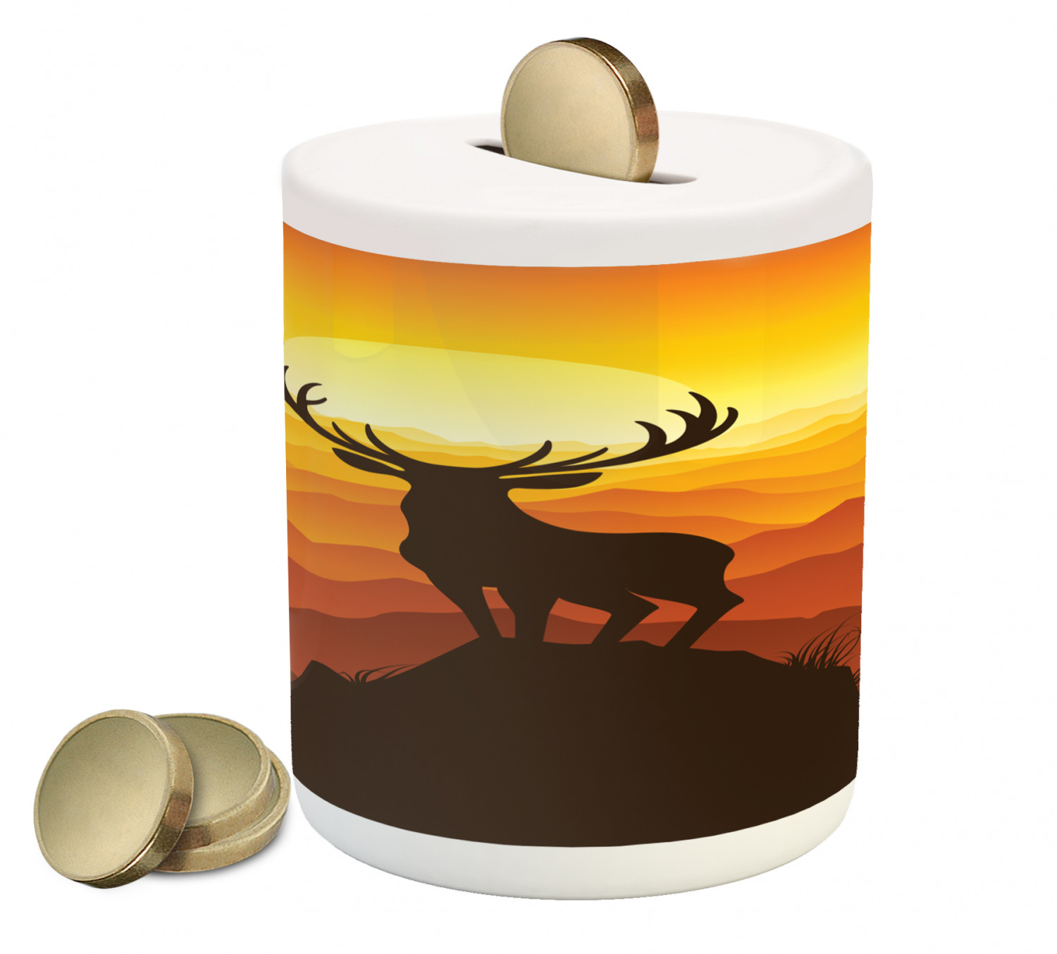 Antlers Piggy Bank, Deer at Sunset Adventure Wildlife Panoramic Valley ...