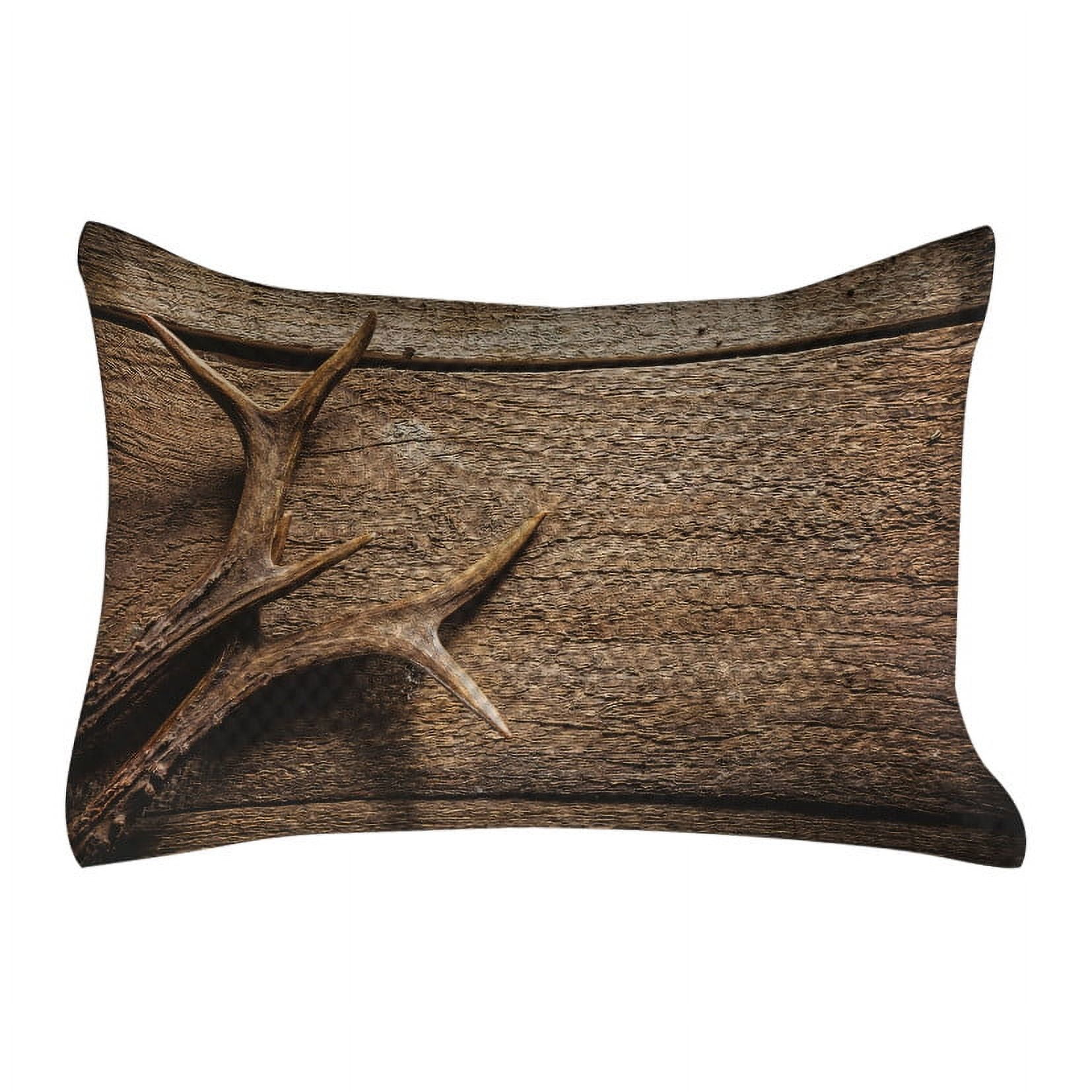 Antlers Quilted Pillowcover, Deer Antlers on Wood Table Rustic Texture ...