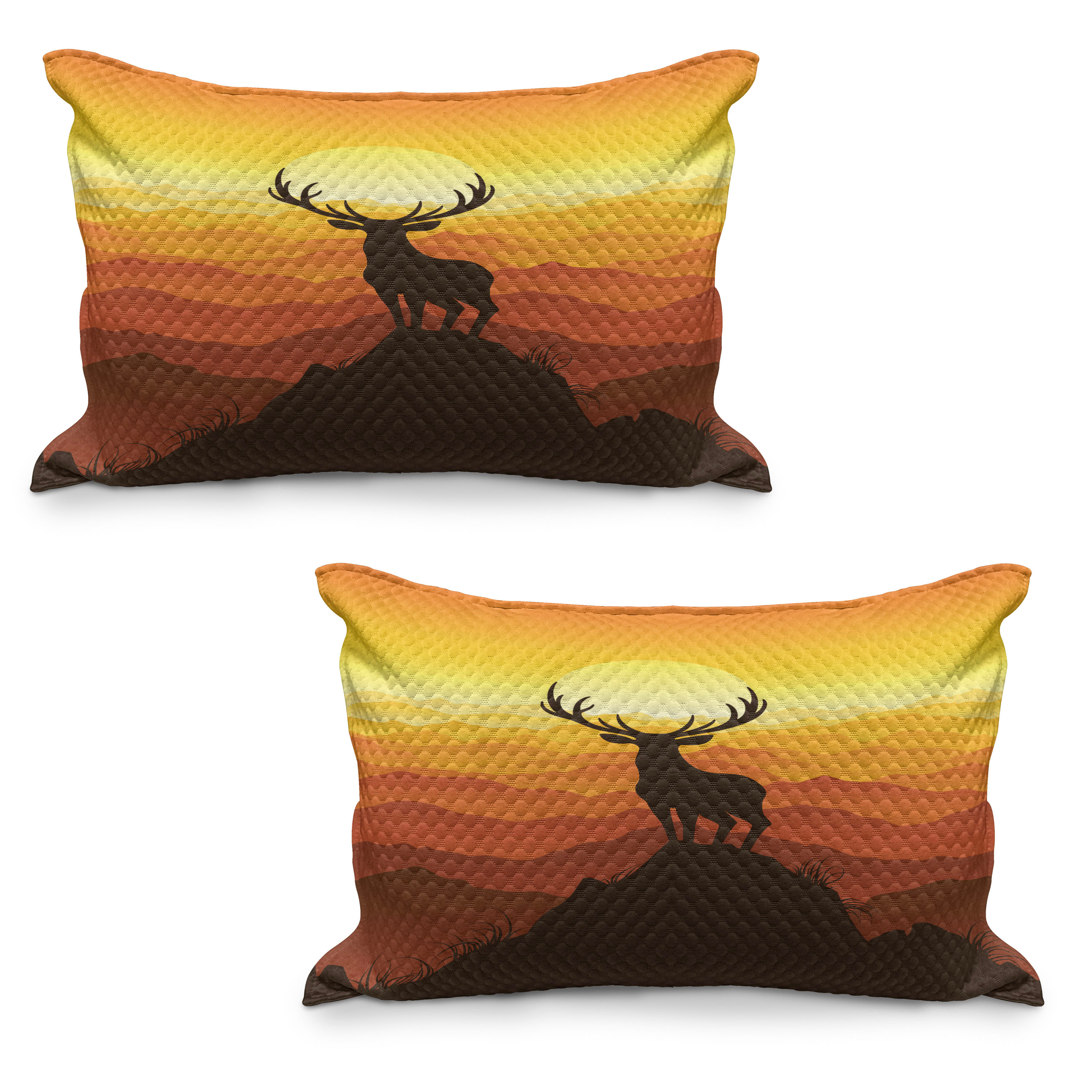 Antlers Quilted Pillowcover Set of 2, Deer at Sunset Adventure Wildlife ...