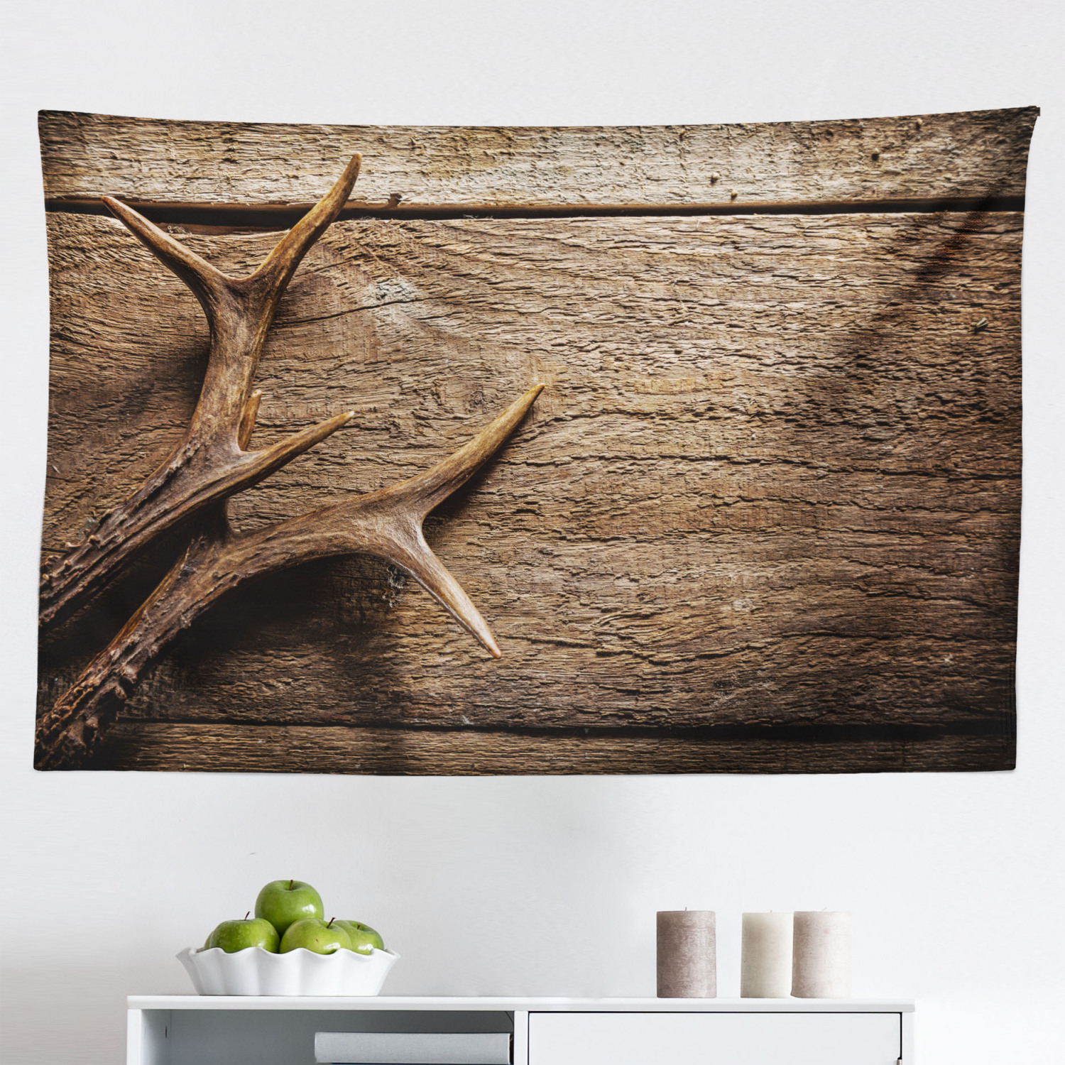 Antlers Tapestry, Antlers of a Huge Stag Bones Mounted on a Wooden ...