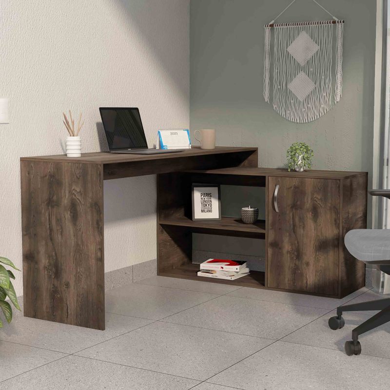 Antlia L-Shaped Writing Desk, Two Shelves, Single Door Cabinet ...
