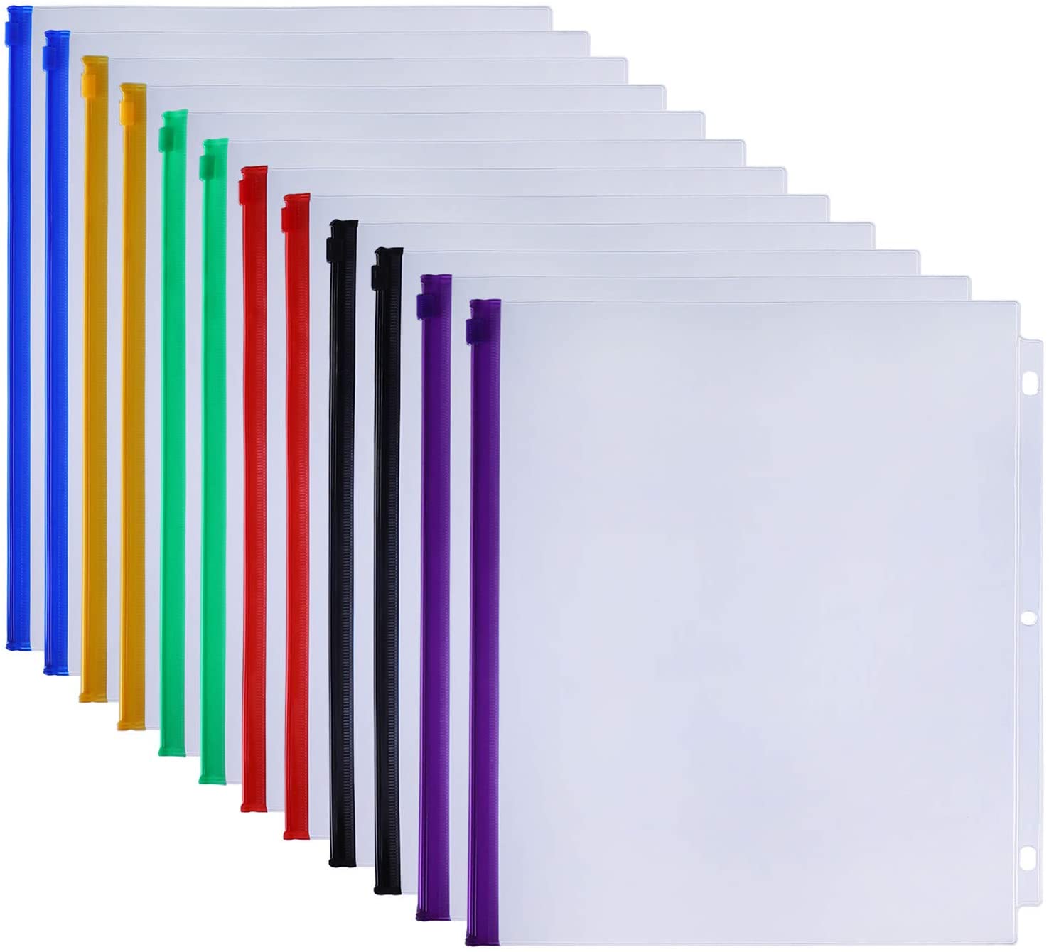 Antner 12 Pack Multi-Colour Zipper Binder Pockets, 3 Holes, Letter Size ...