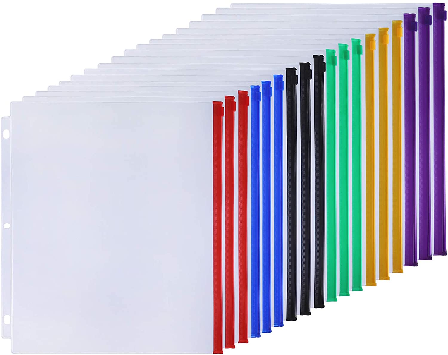 Antner 18pcs Zipper Binder Pockets, 3 Holes, Letter Size, Multi-Color ...