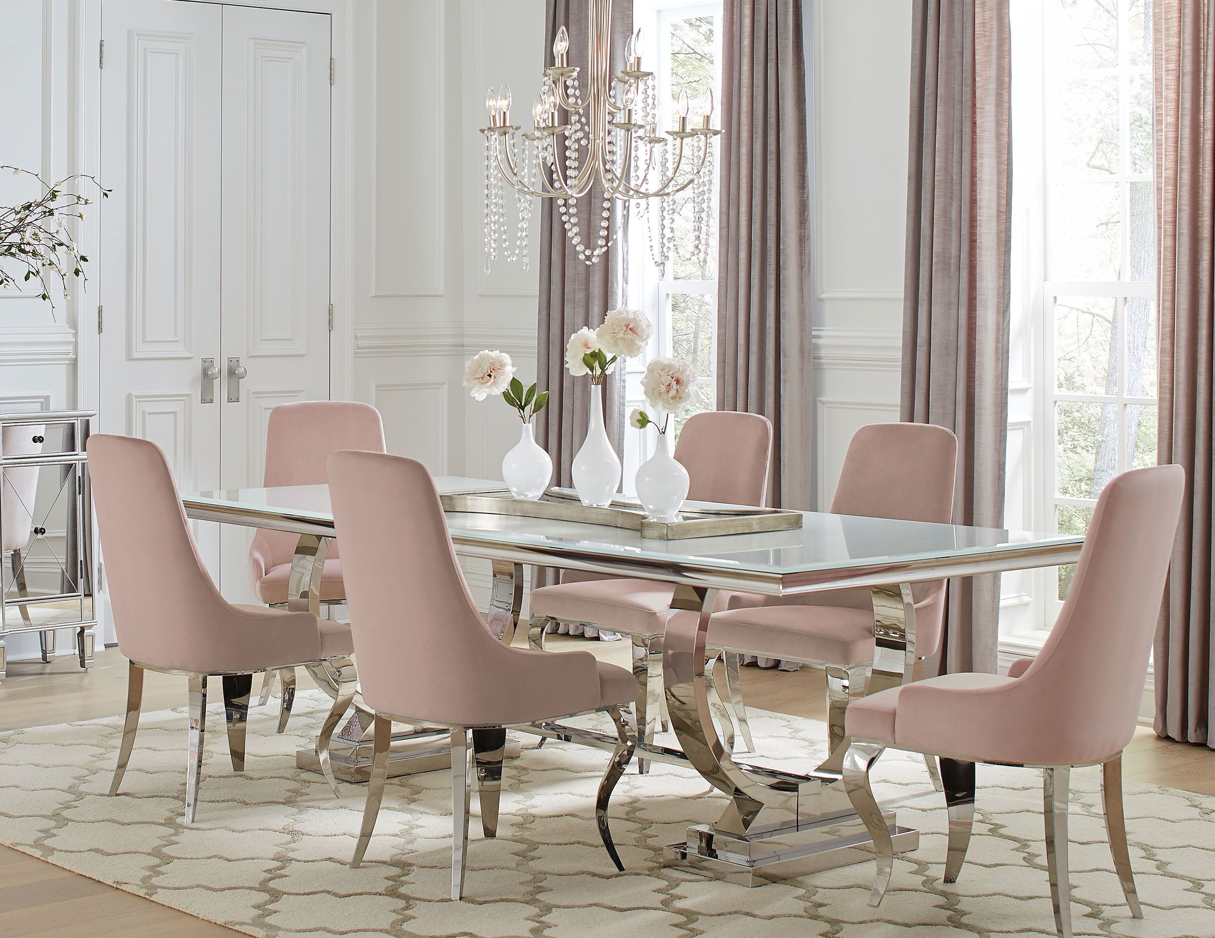 Coaster Antoine 7-Piece Modern Metal Rectangular Dining Set in Chrome ...