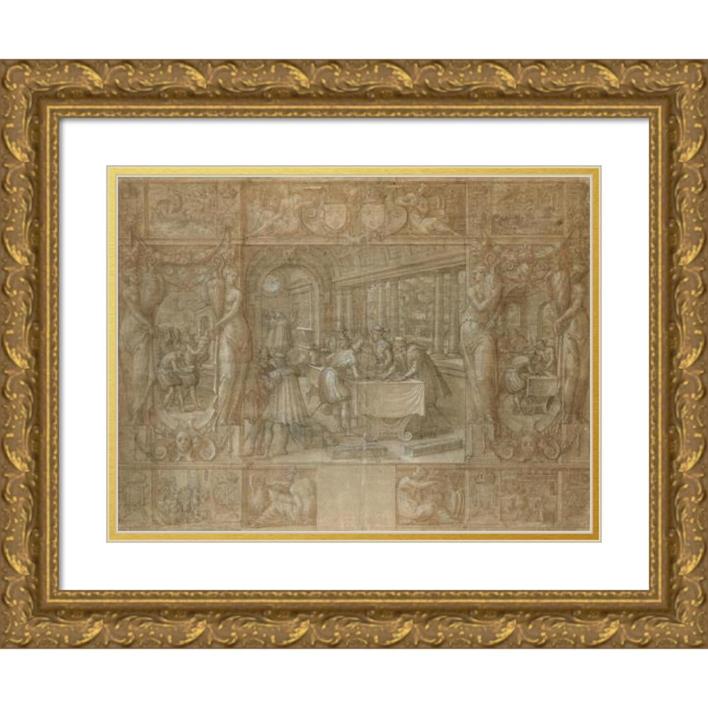 Antoine Caron 18x15 Gold Ornate Wood Frame and Double Matted Museum Art ...
