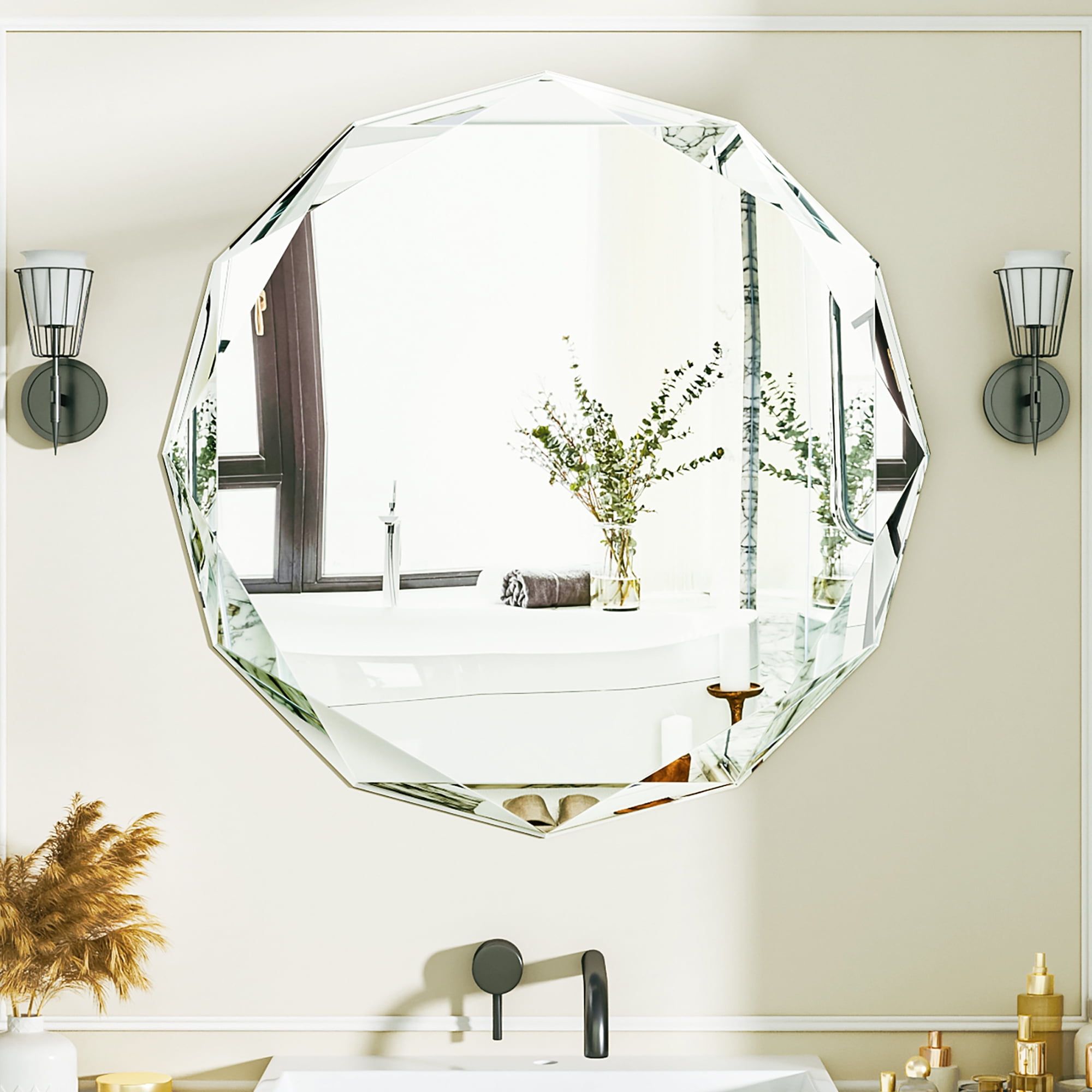 Antok 20 Inch Circle Beveled Edge Frameless Bathroom Vanity Mirror ...